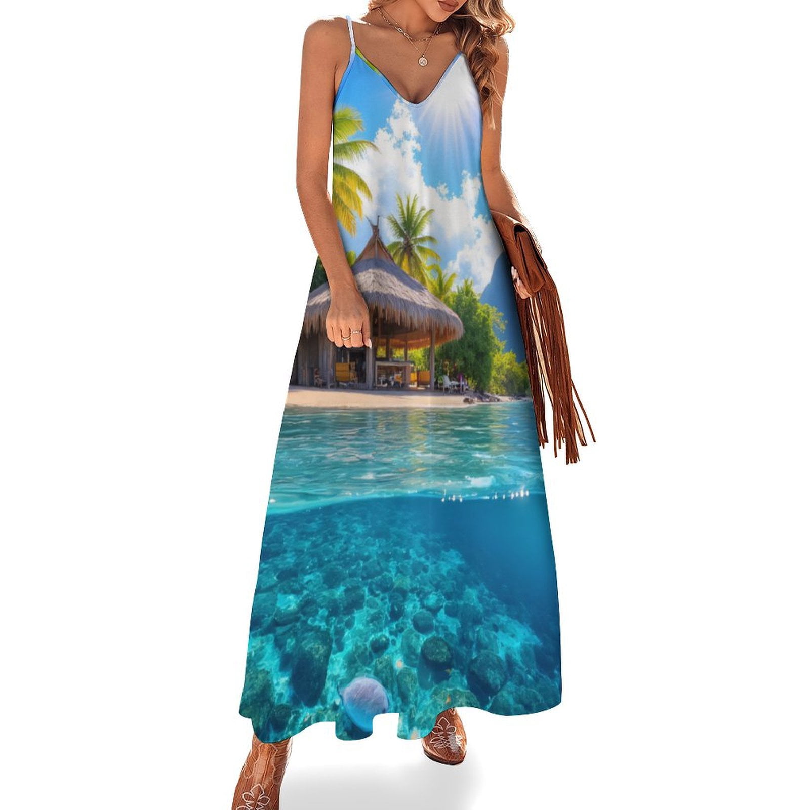 Tropical Beach Resort Sleeveless Dress for Women Clothing Female Women ...