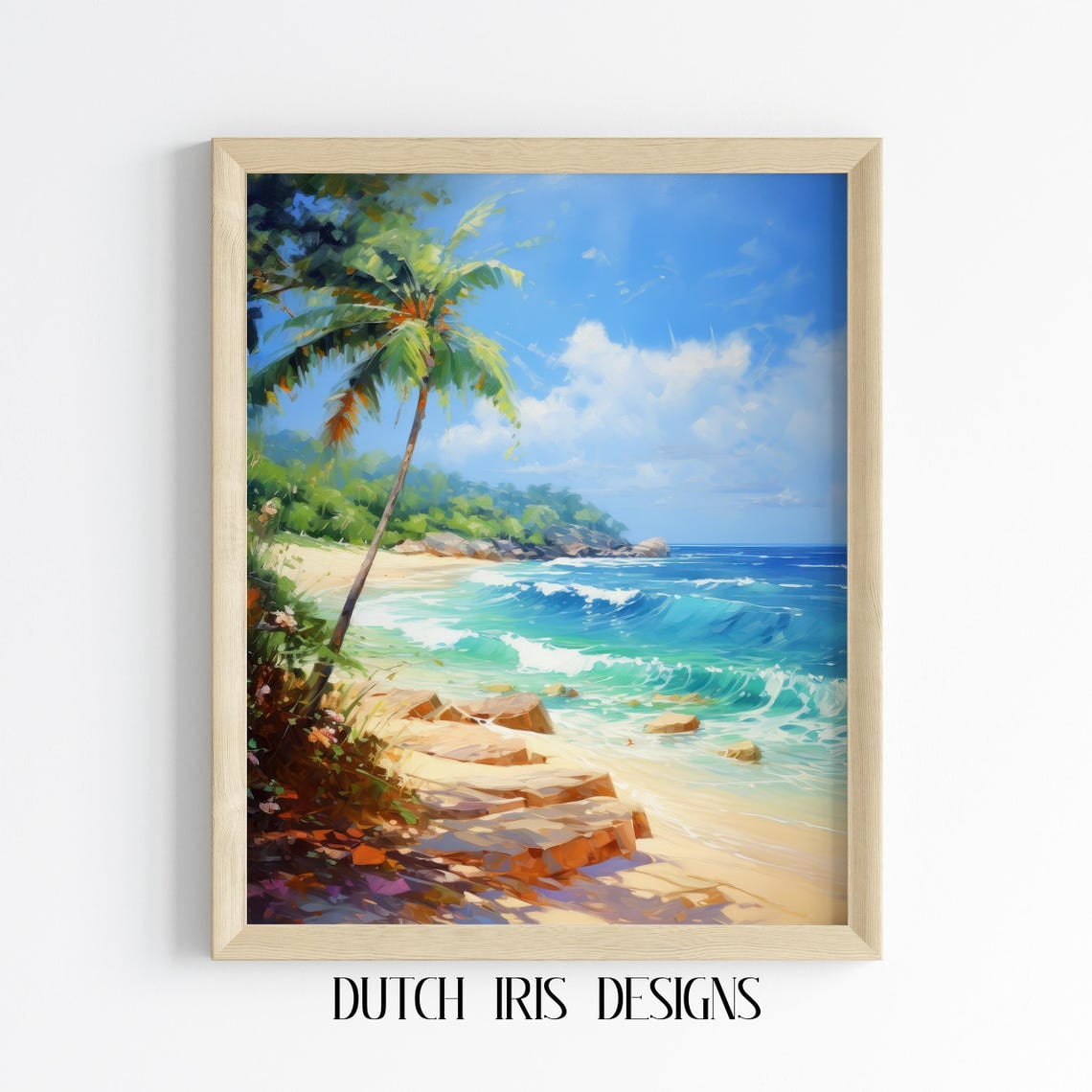 Tropical Beach Scene, Coastal Wall Art, Ocean Waves, Palm Trees, Summer ...