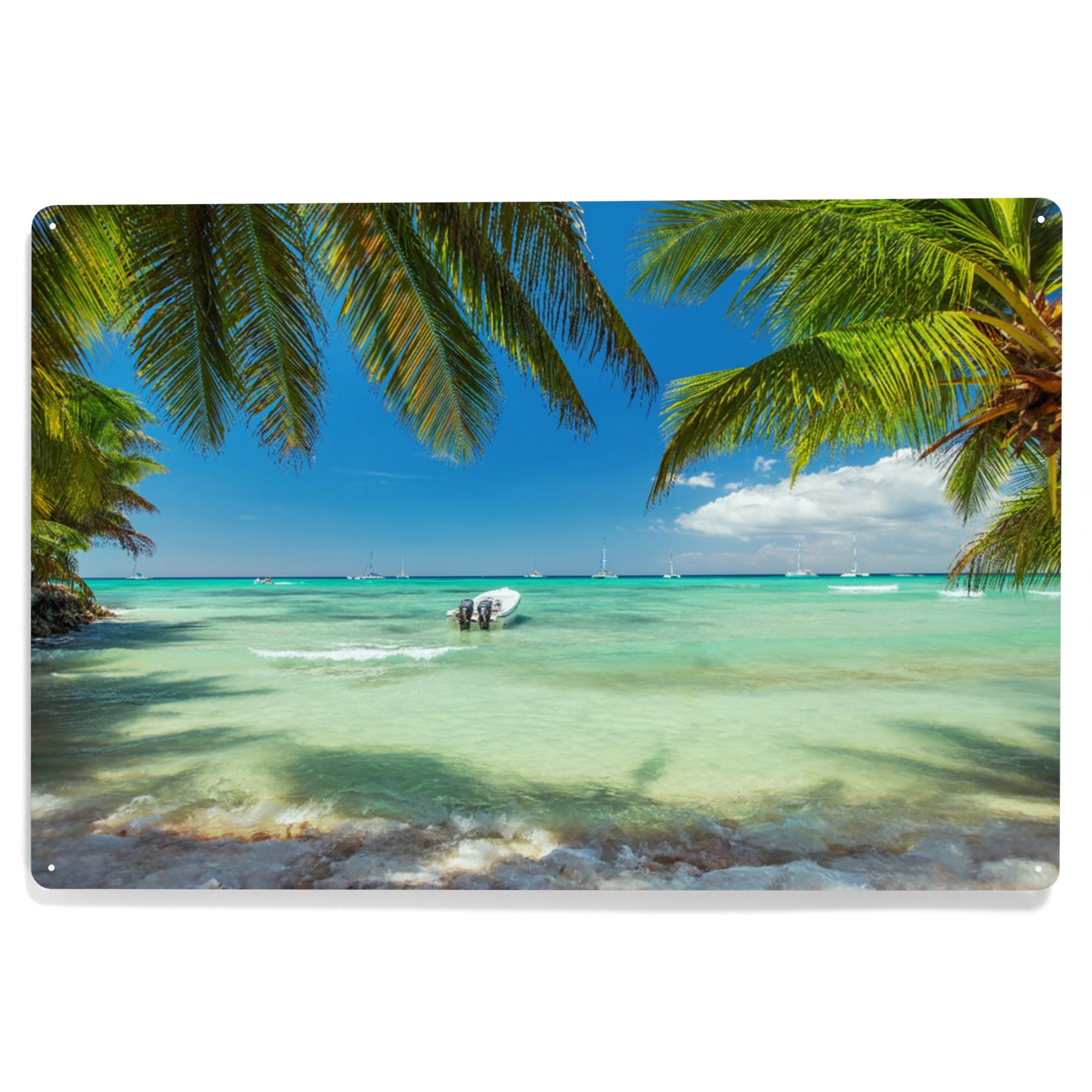 Tropical Beach Scene, Palms and Blue Water (12x18 Aluminum Art, Indoor ...