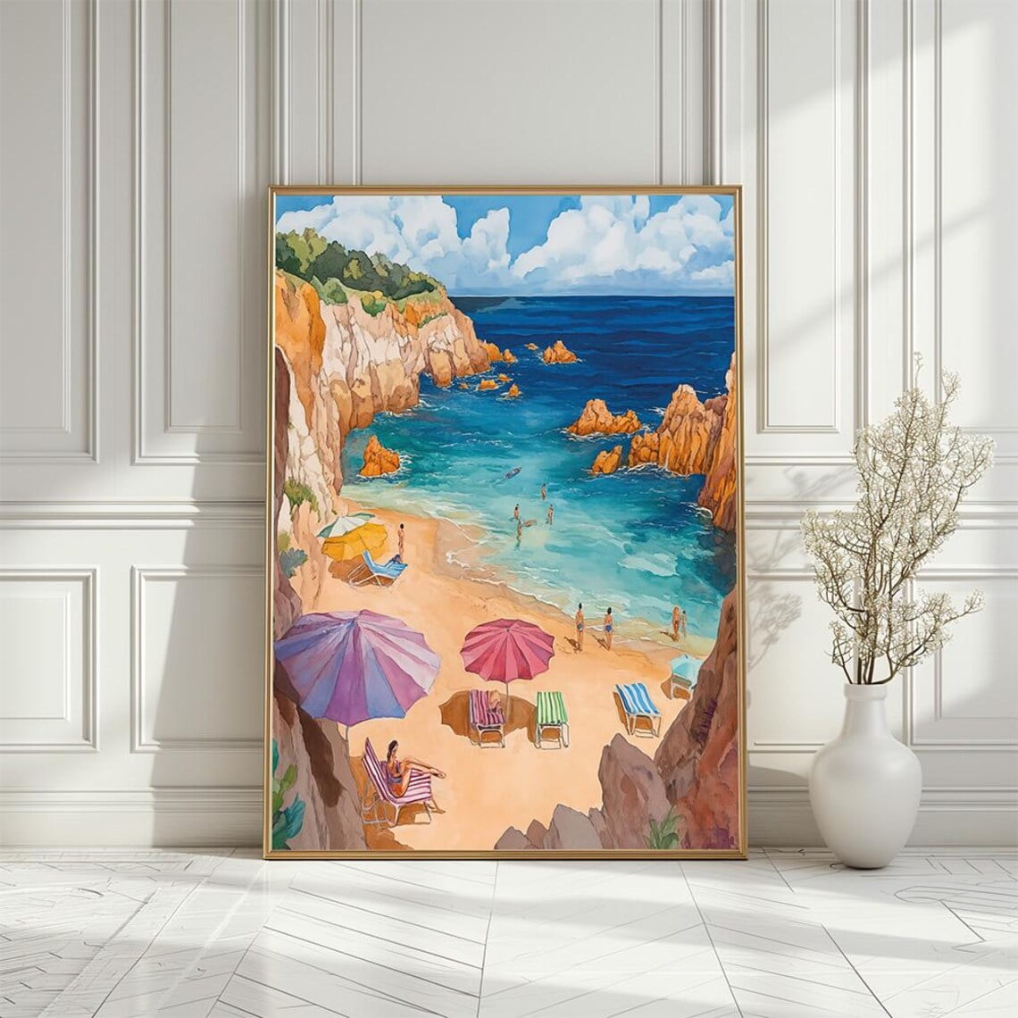 Tropical Beach Scene Poster: Retro Coastal Poster Wall Art, Size 8x12 ...