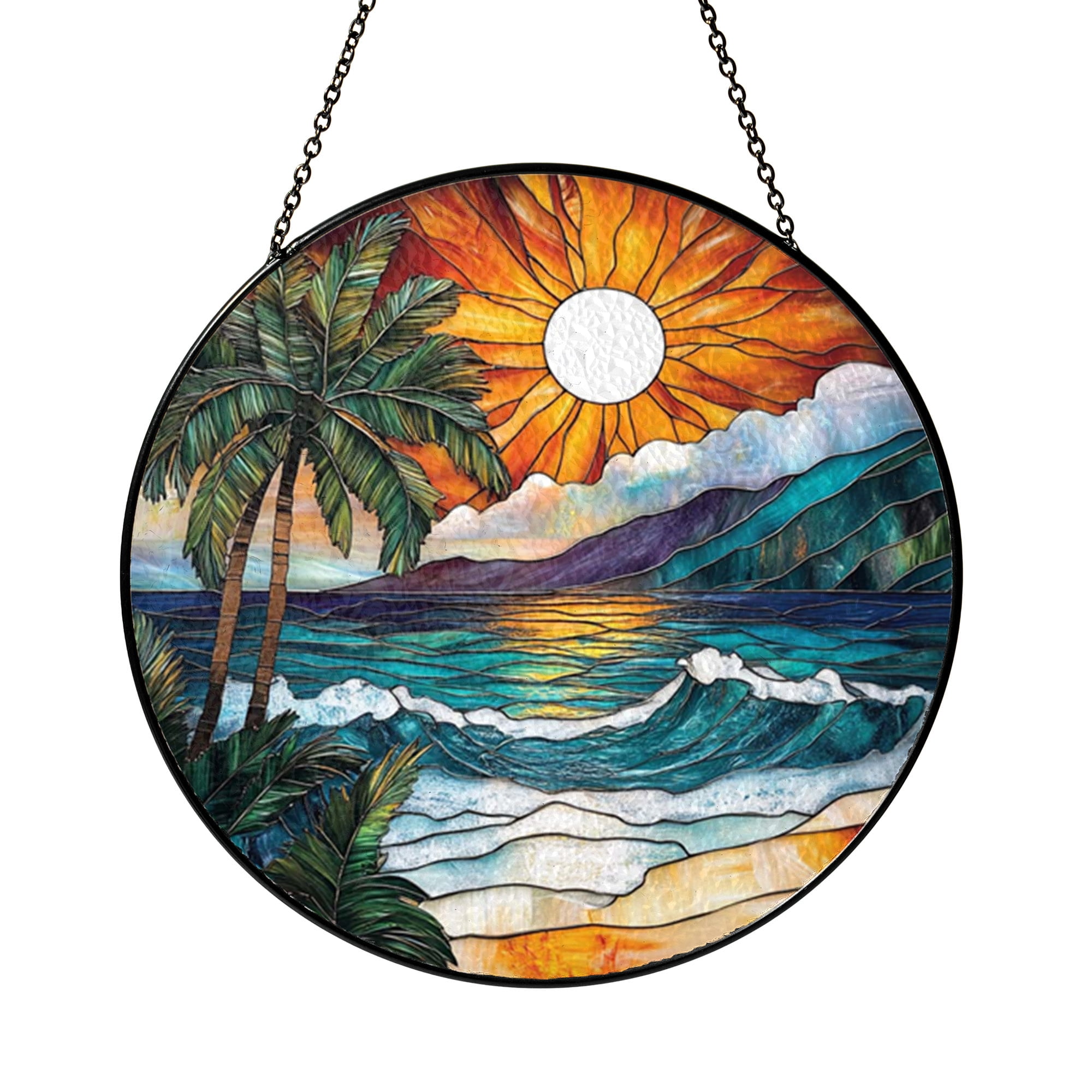 Tropical Beach Scene Stained Glass Suncatcher – Window Decor Art2001 ...