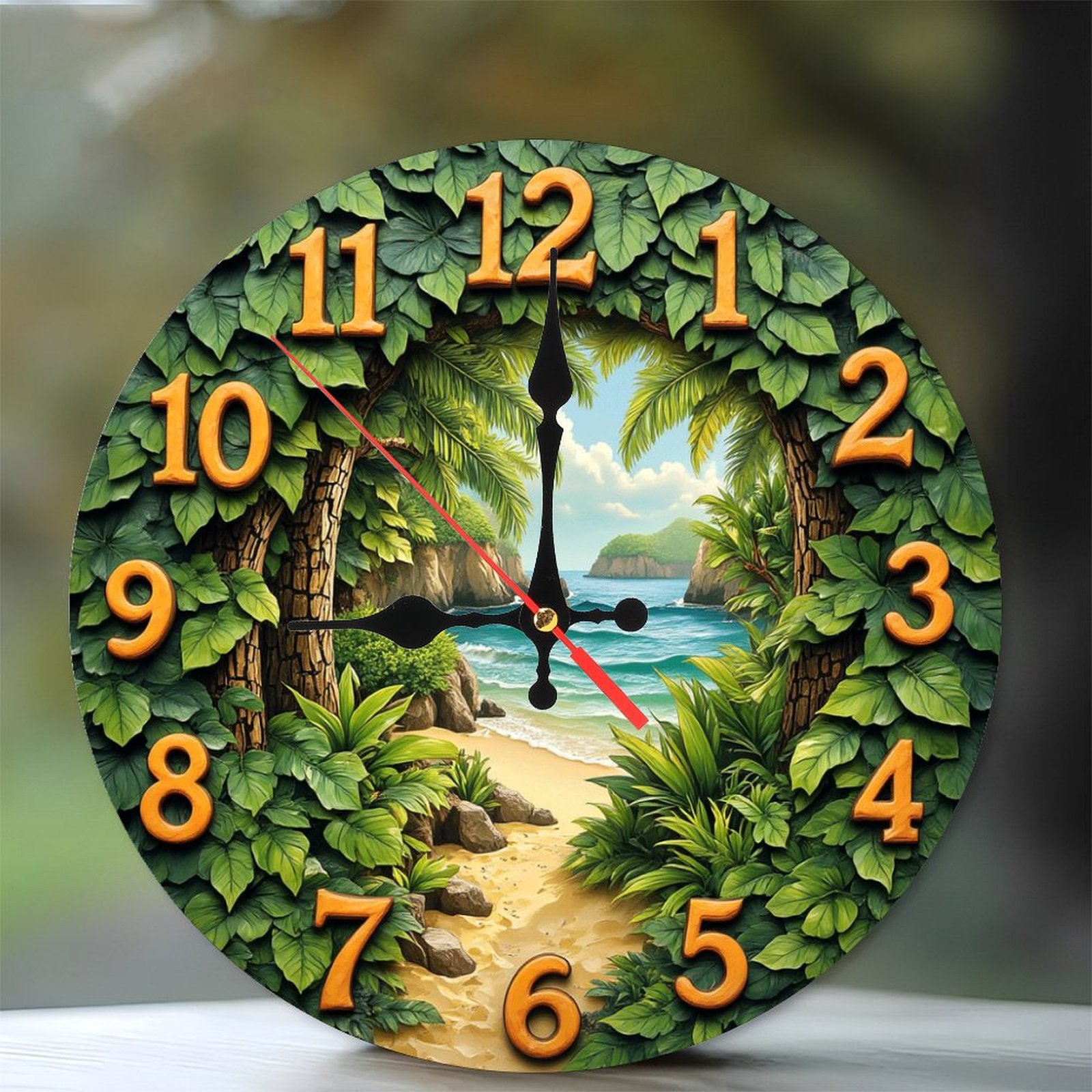 Tropical Beach Scene Wall Clock Decorative Home Decor 10-Inch Silent ...