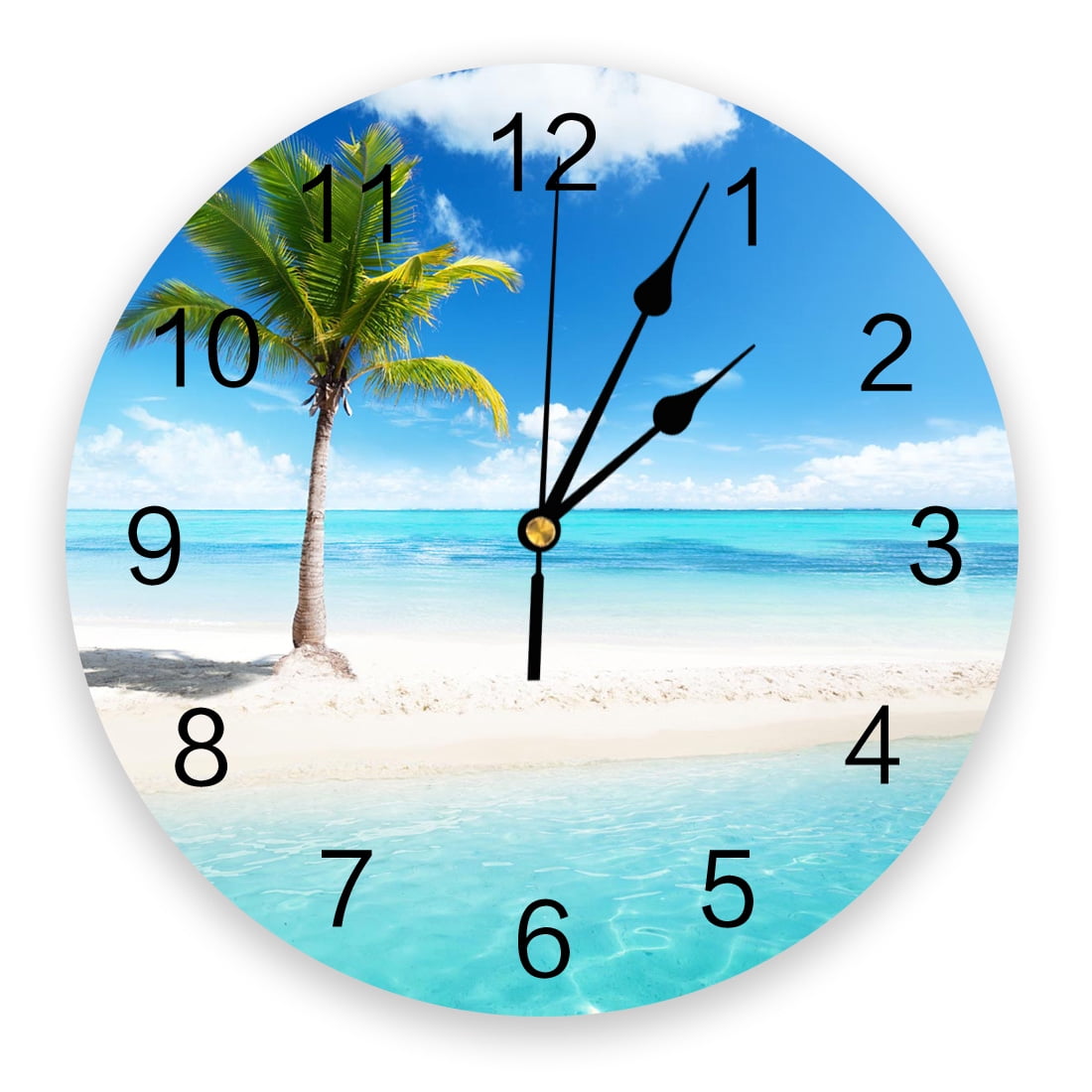 Tropical Beach Scenery Decorative Round Wall Clock Arabic Numerals ...