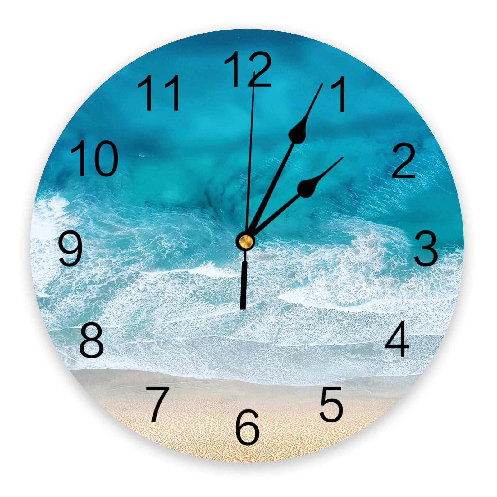Tropical Beach Scenery Decorative Round Wall Clock Arabic Numerals ...