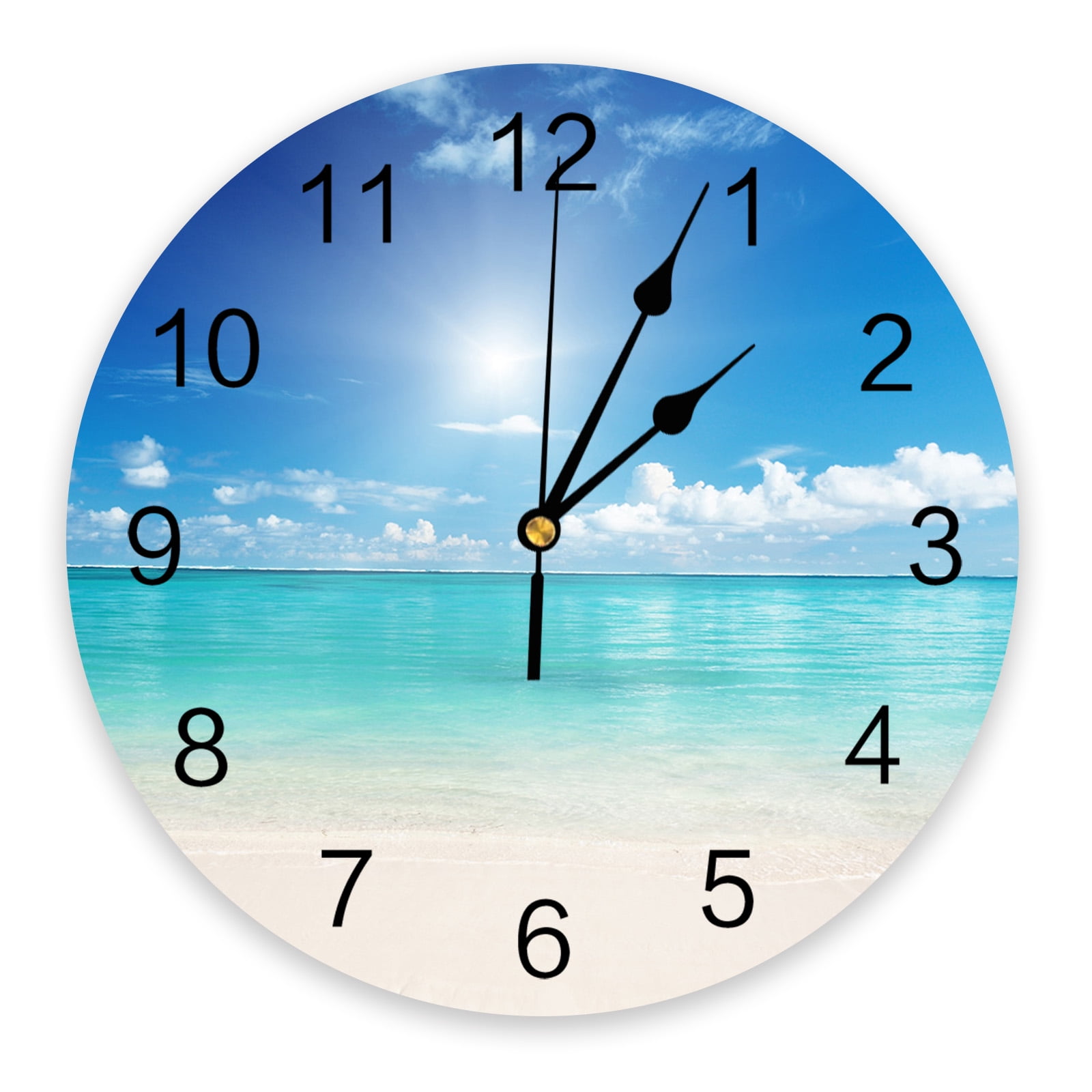 Tropical Beach Scenery Decorative Round Wall Clock Arabic Numerals ...