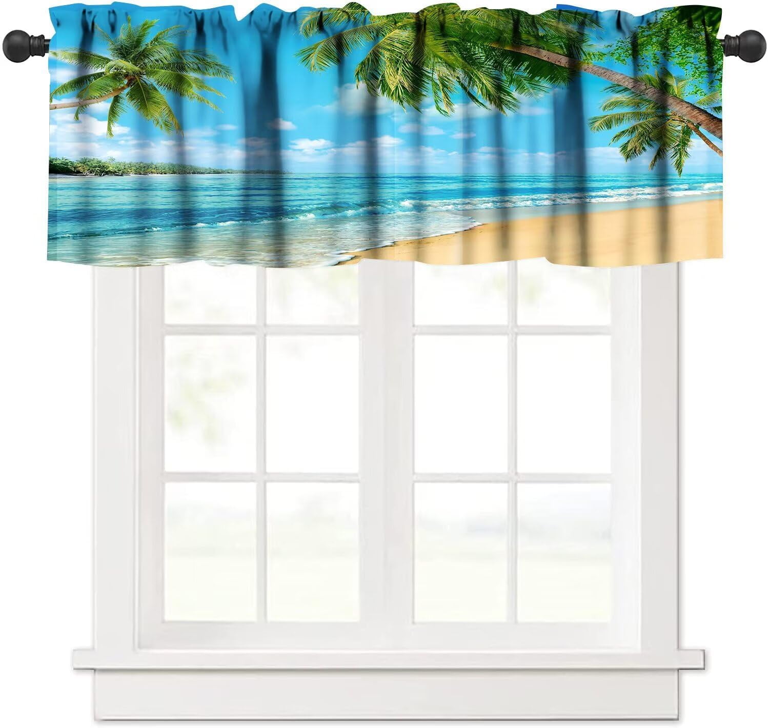 Tropical Beach Scenery Valance Curtain Ocean Landscape Palm Coconut ...