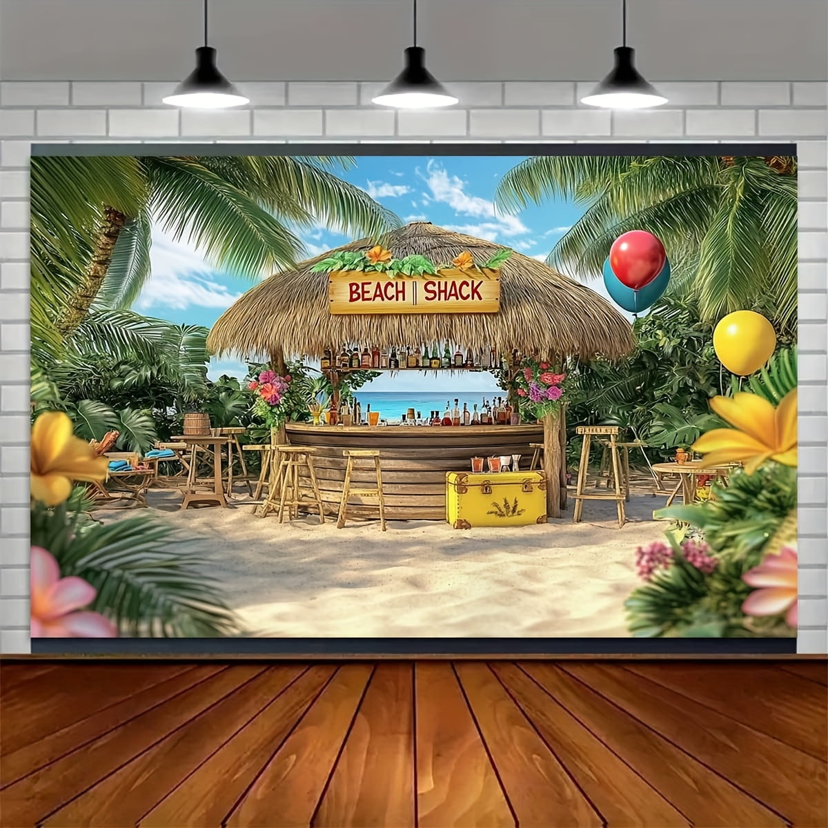 Tropical Beach Shack Backdrop Banner Palm Trees Sandy Bar Photography ...