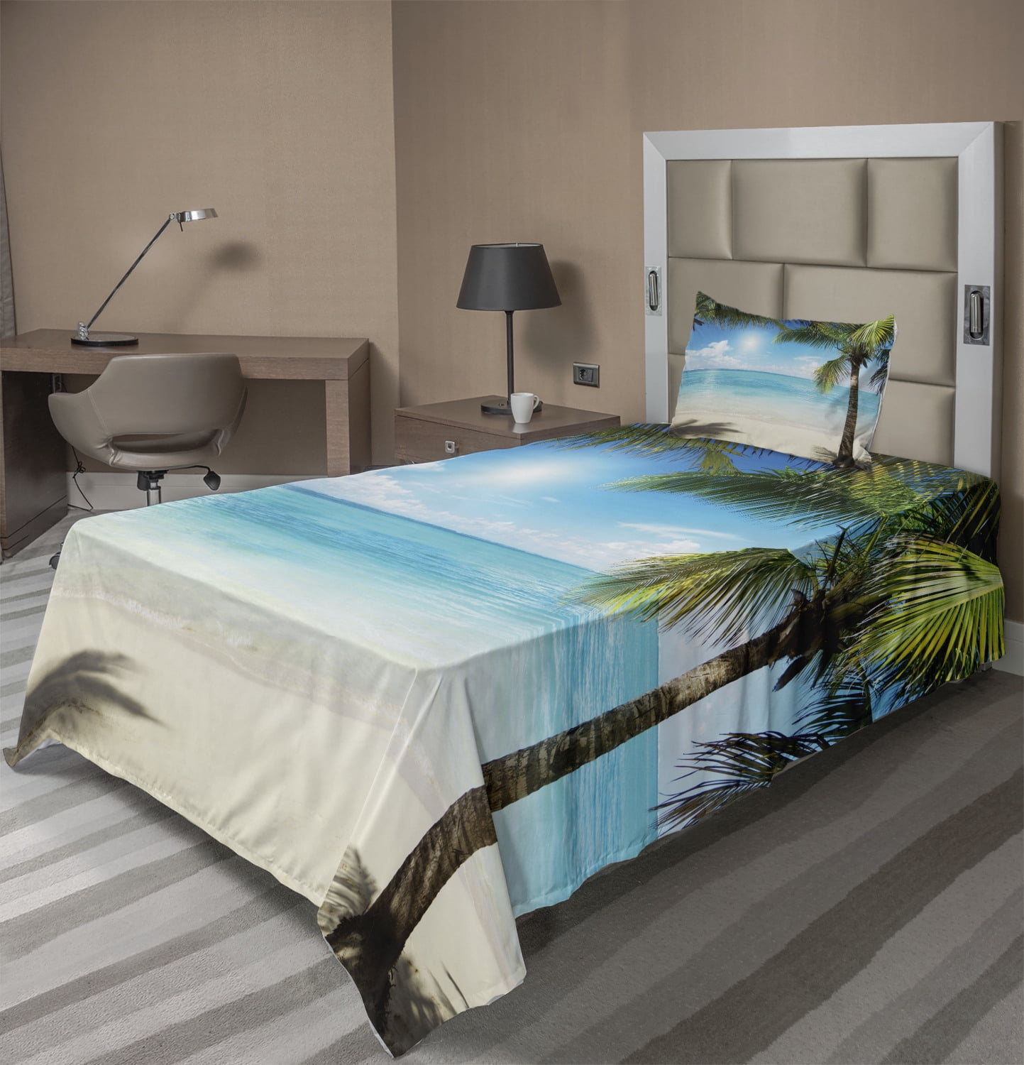 Tropical Beach Sheet Set, Coconut Palm Trees Shadows on Caribbean Shore ...