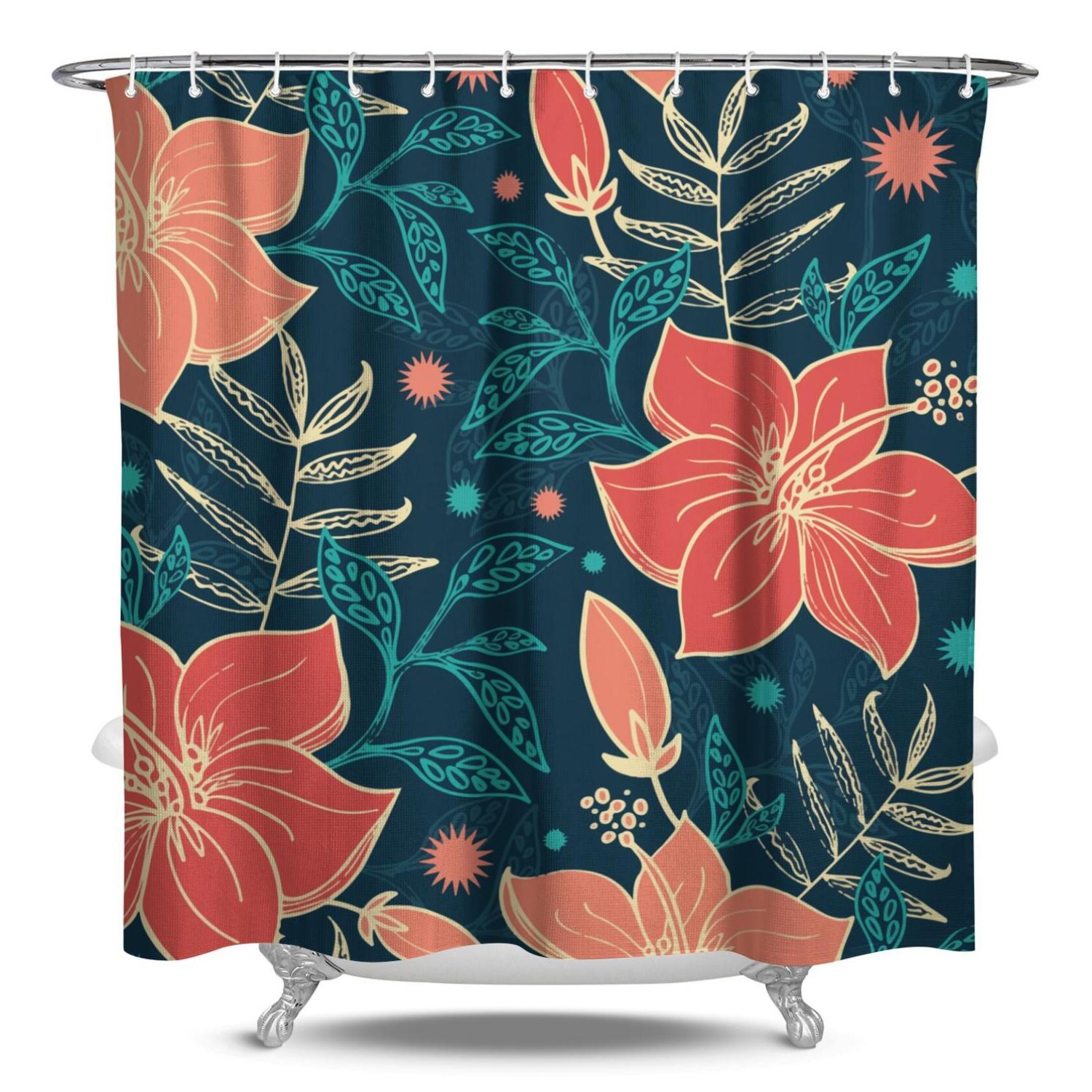 Tropical Beach Shower Curtain 84" x 72" - Exotic Floral & Palm Leaf ...