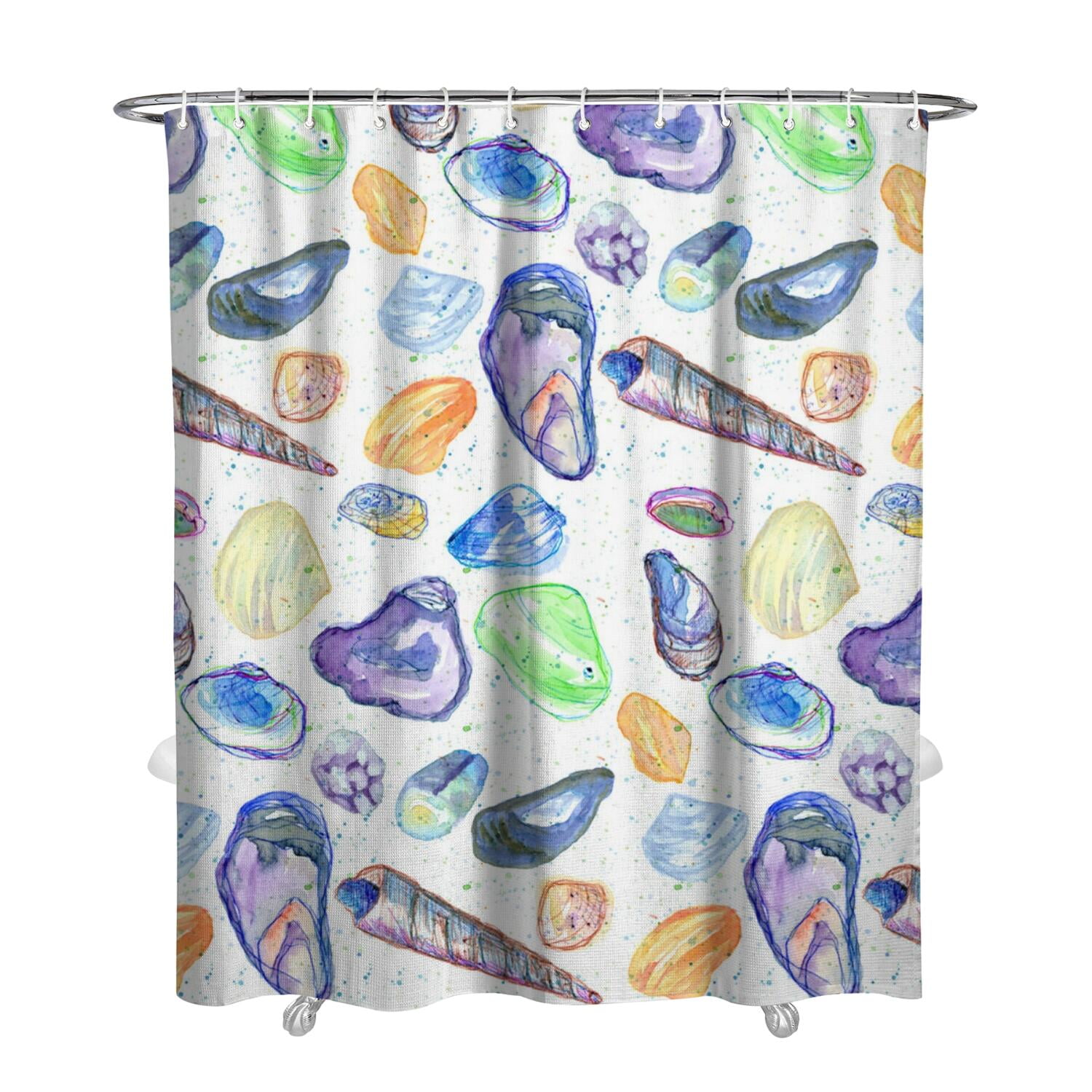 Tropical Beach Shower Curtain, Nautical Seashell and Shell Print with ...