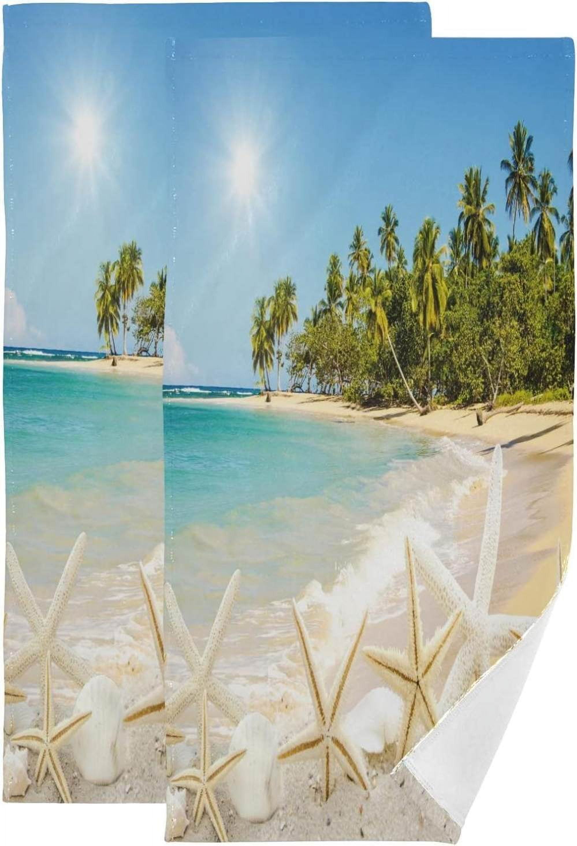 Tropical Beach Summer Vacation Kitchen Hand Towels, Starfish Sea Shell ...