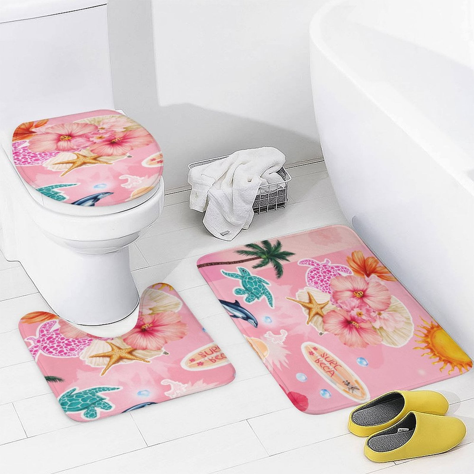 Tropical Beach Summer Vibes Bathroom Mats Sets 3 Piece, Bath Mat Earth ...