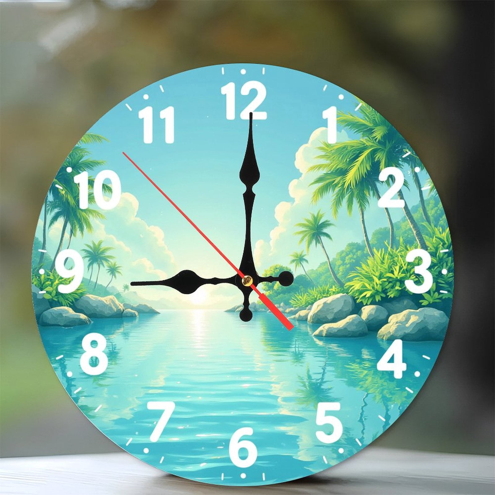 Tropical Beach Sunrise Wall Clock Ocean View Decor 10-Inch Silent ...