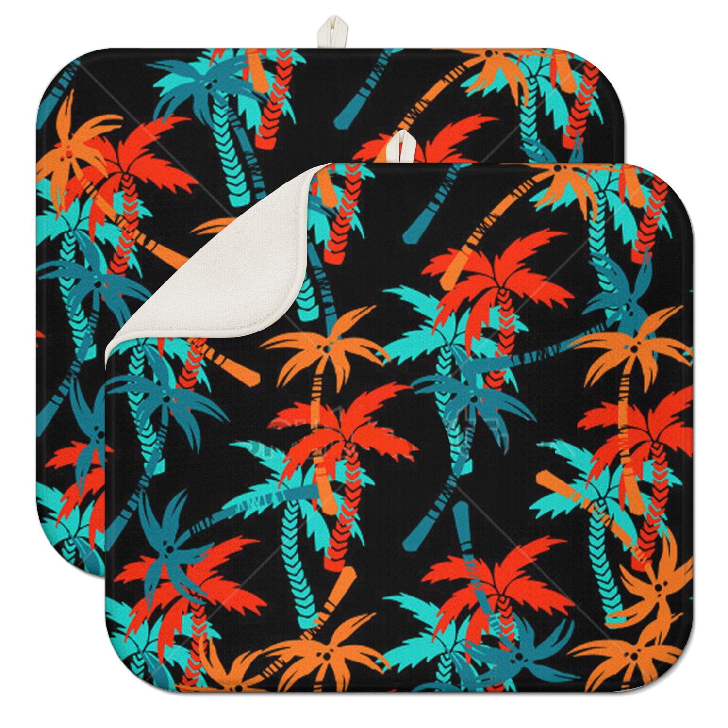 Tropical Beach Sunset Dish Drying Mat – Vibrant Tropical Palm Trees and ...