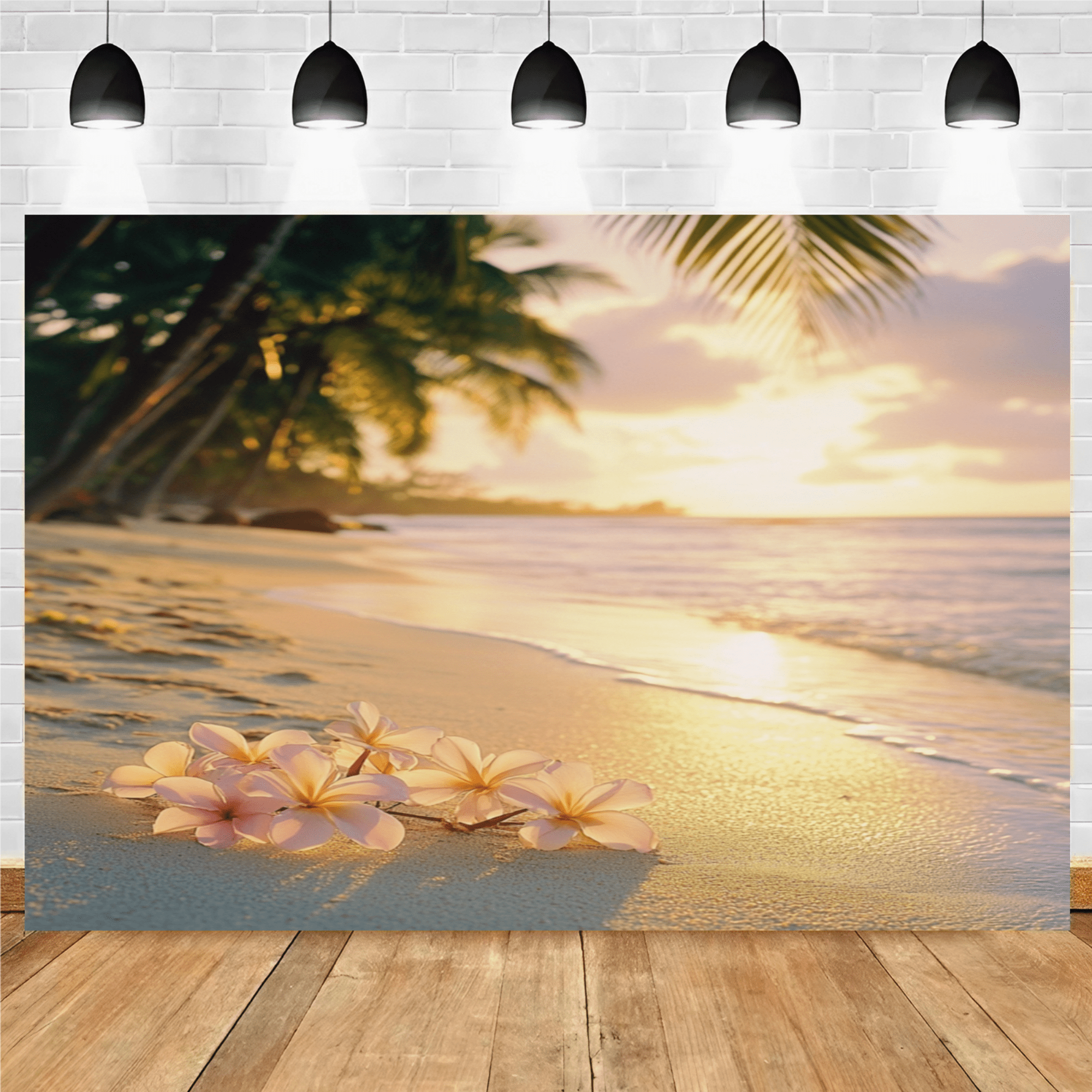 Tropical Beach Sunset Flowers Natural Scenic Backdrops Summer Landscape ...