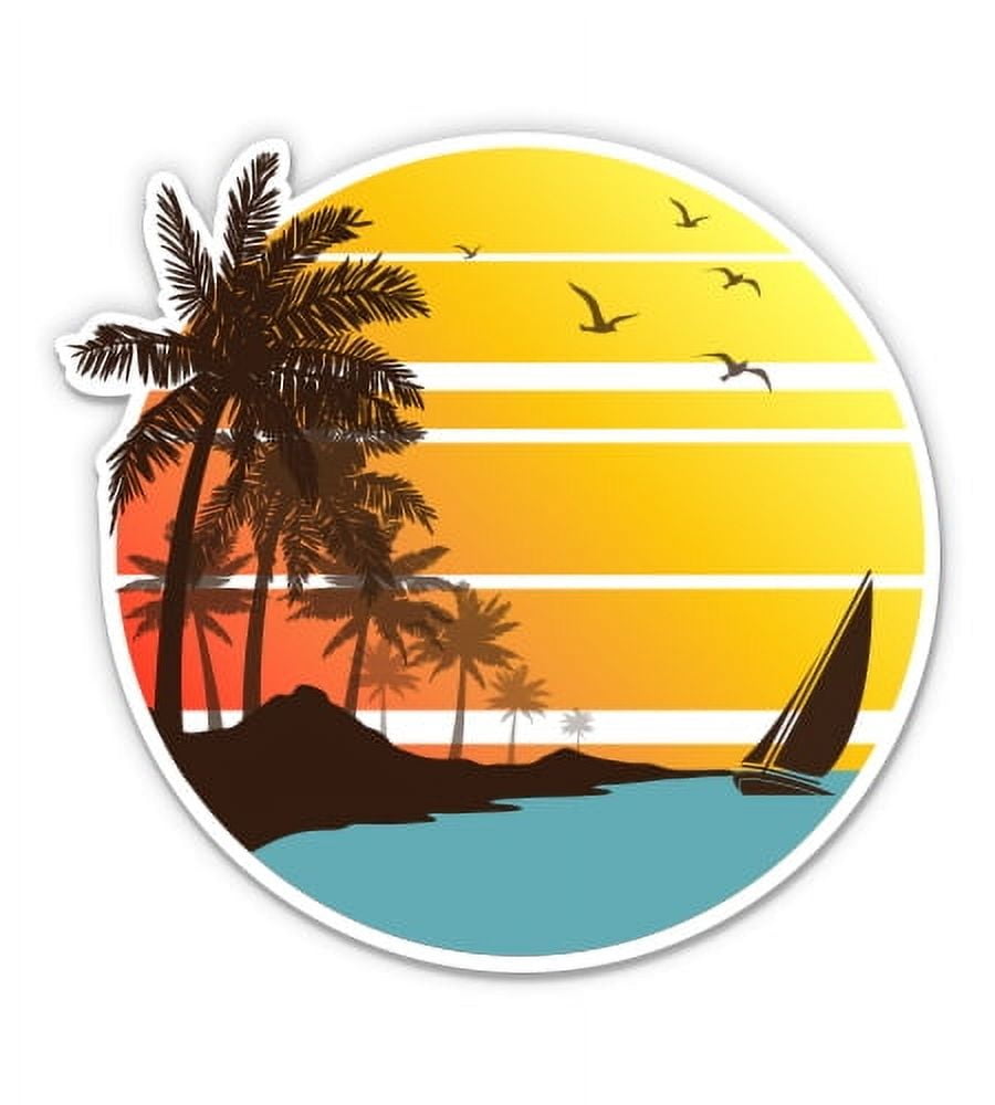 Tropical Beach Sunset Ocean - 7" Vinyl Sticker - For Car Laptop I-Pad ...