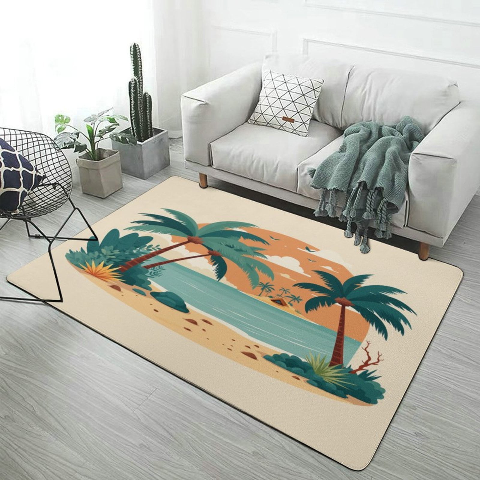 Tropical Beach Sunset Scene Carpet Style Living Room Bedroom Rug Soft ...