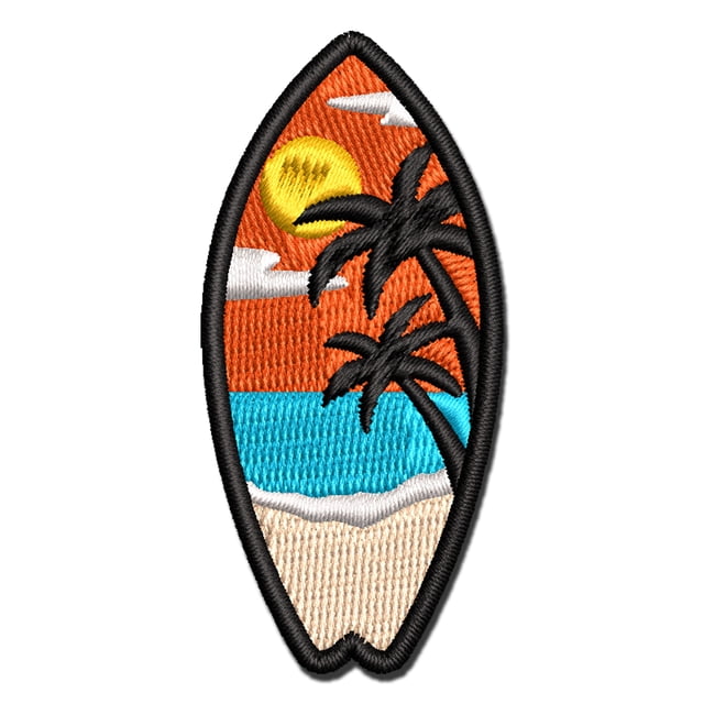 Tropical Beach Surfboard Hawaii Applique Multi-Color Embroidered Iron ...
