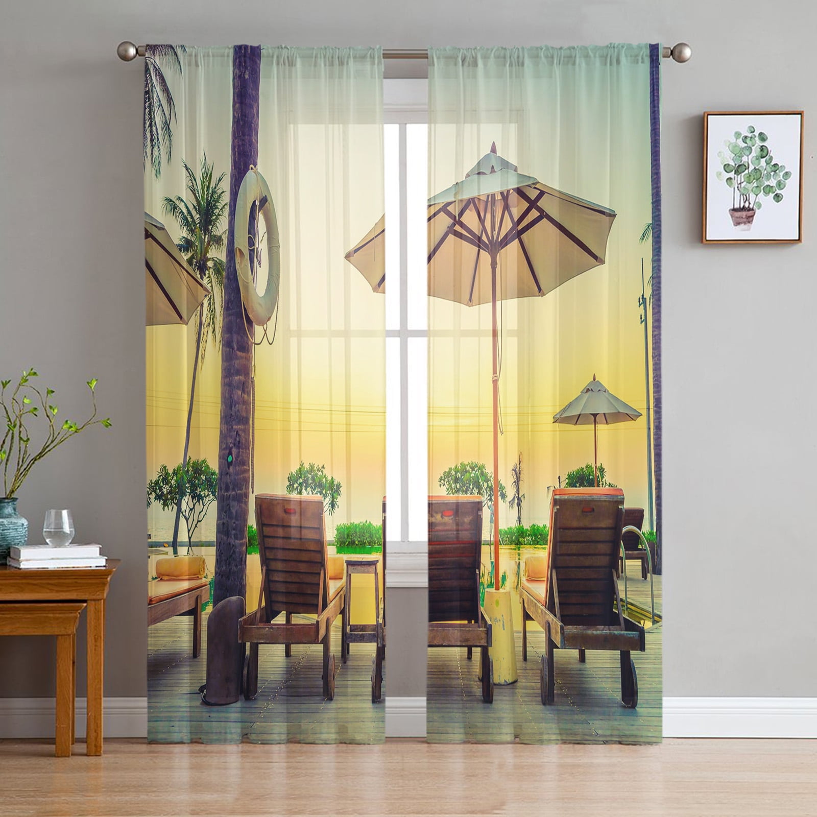 Tropical Beach Swimming Pool Tulle Curtains for Living Room Bedroom ...
