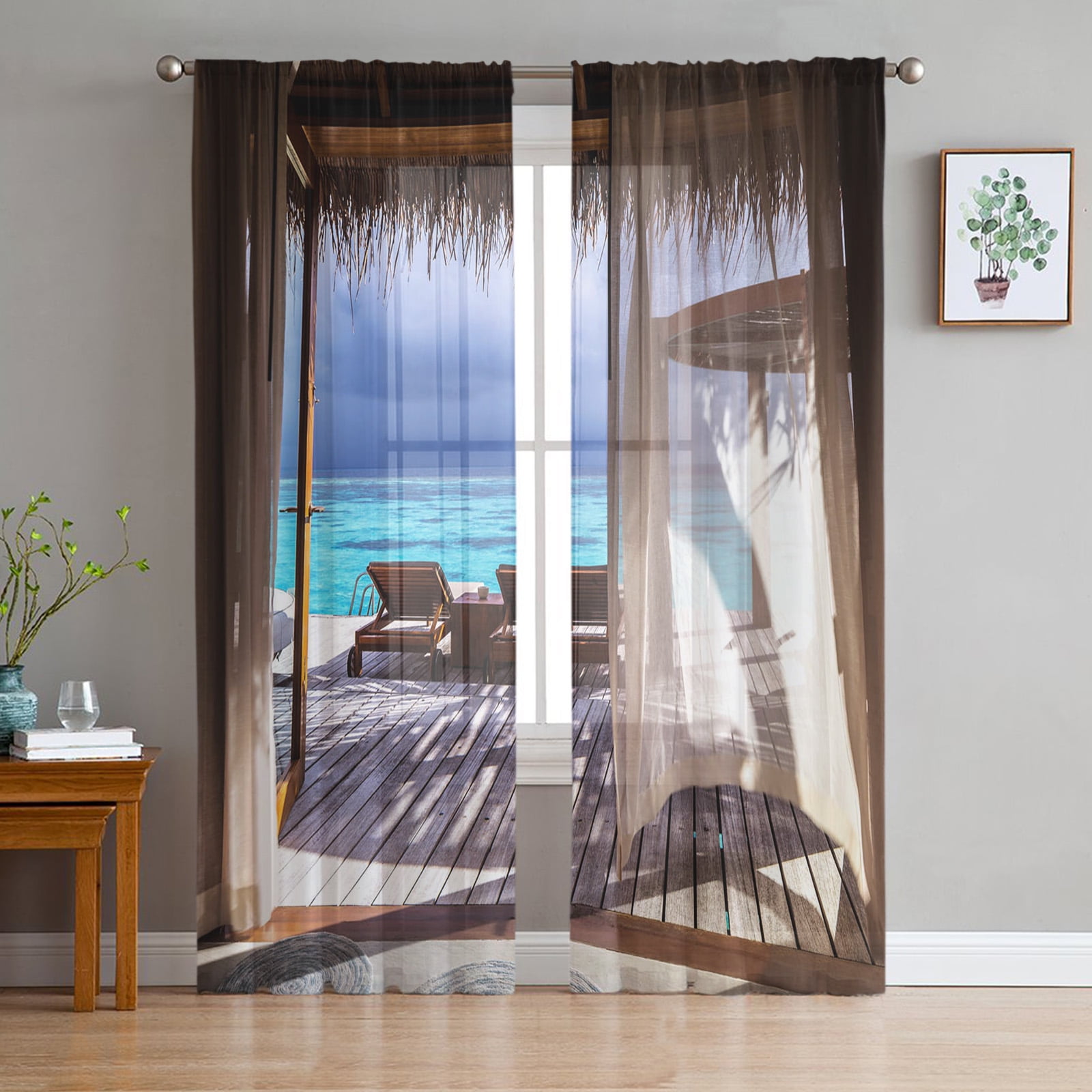 Tropical Beach Swimming Pool Tulle Curtains for Living Room Bedroom ...