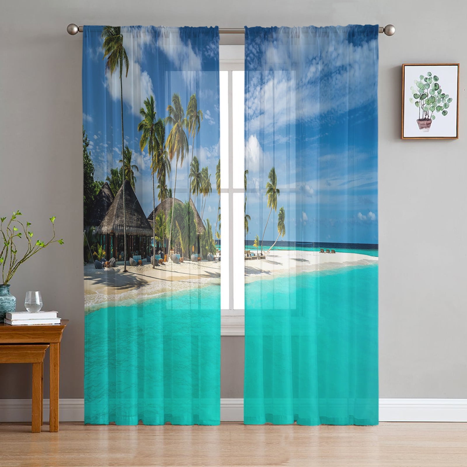 Tropical Beach Swimming Pool Tulle Curtains for Living Room Bedroom ...