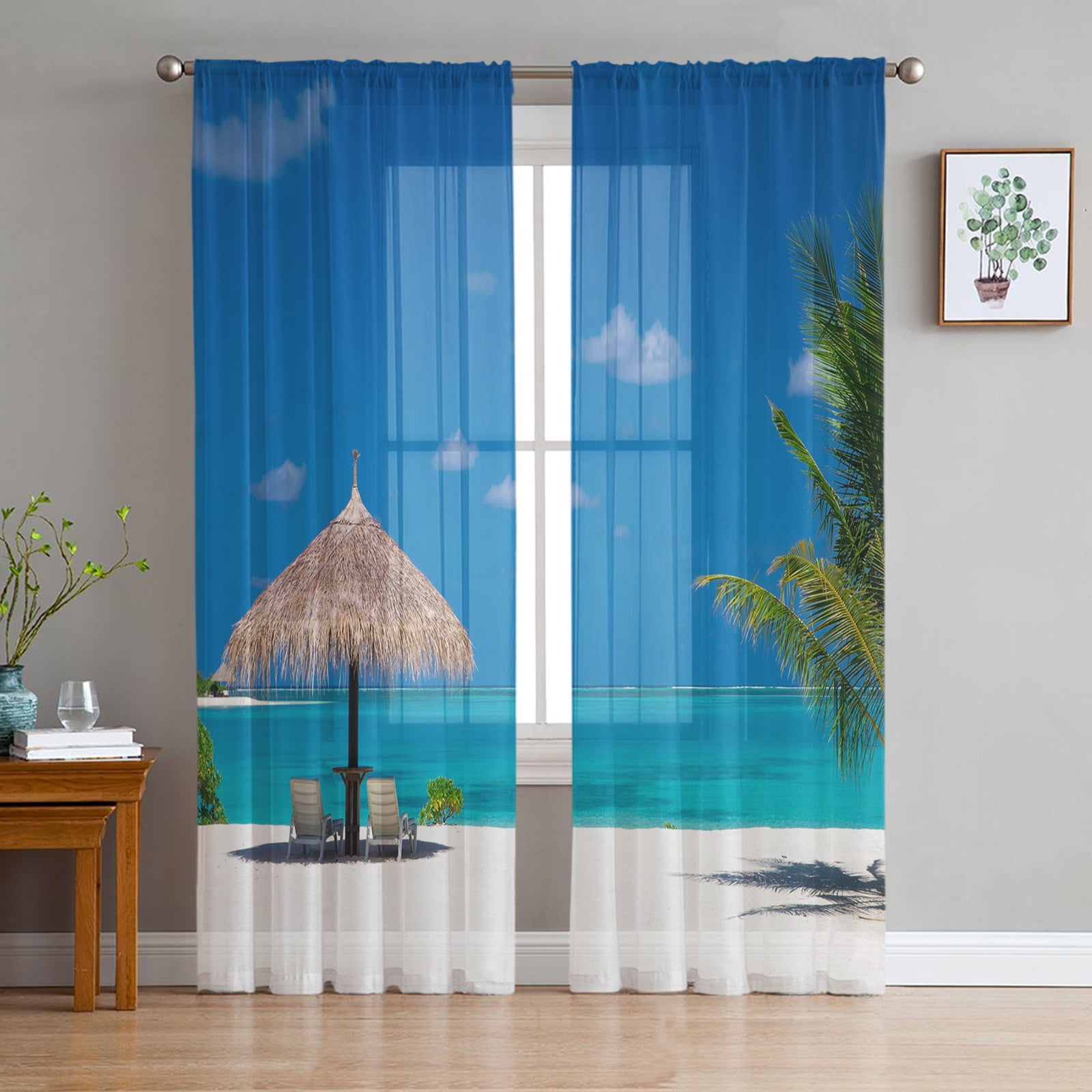 Tropical Beach Swimming Pool Tulle Curtains for Living Room Bedroom ...