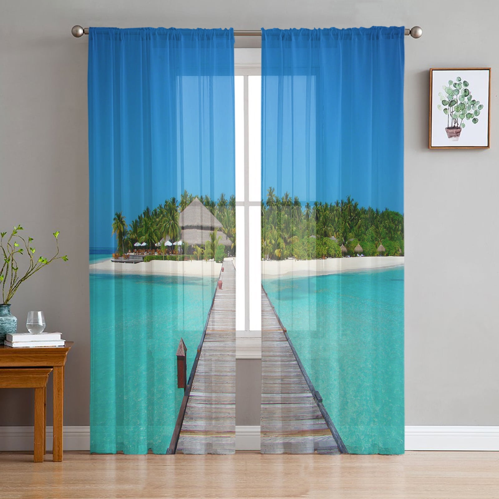 Tropical Beach Swimming Pool Tulle Curtains for Living Room ration ...