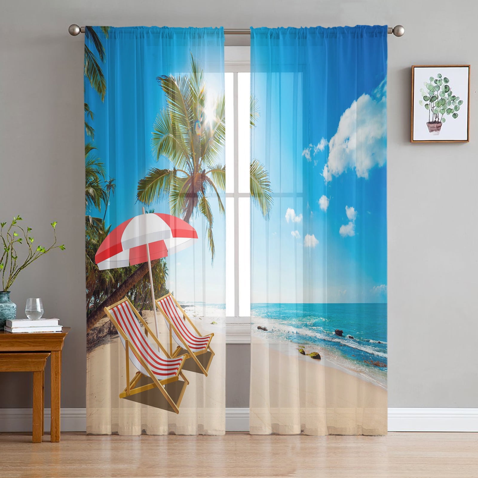 Tropical Beach Swimming Pool Tulle Curtains for Living Room ration ...