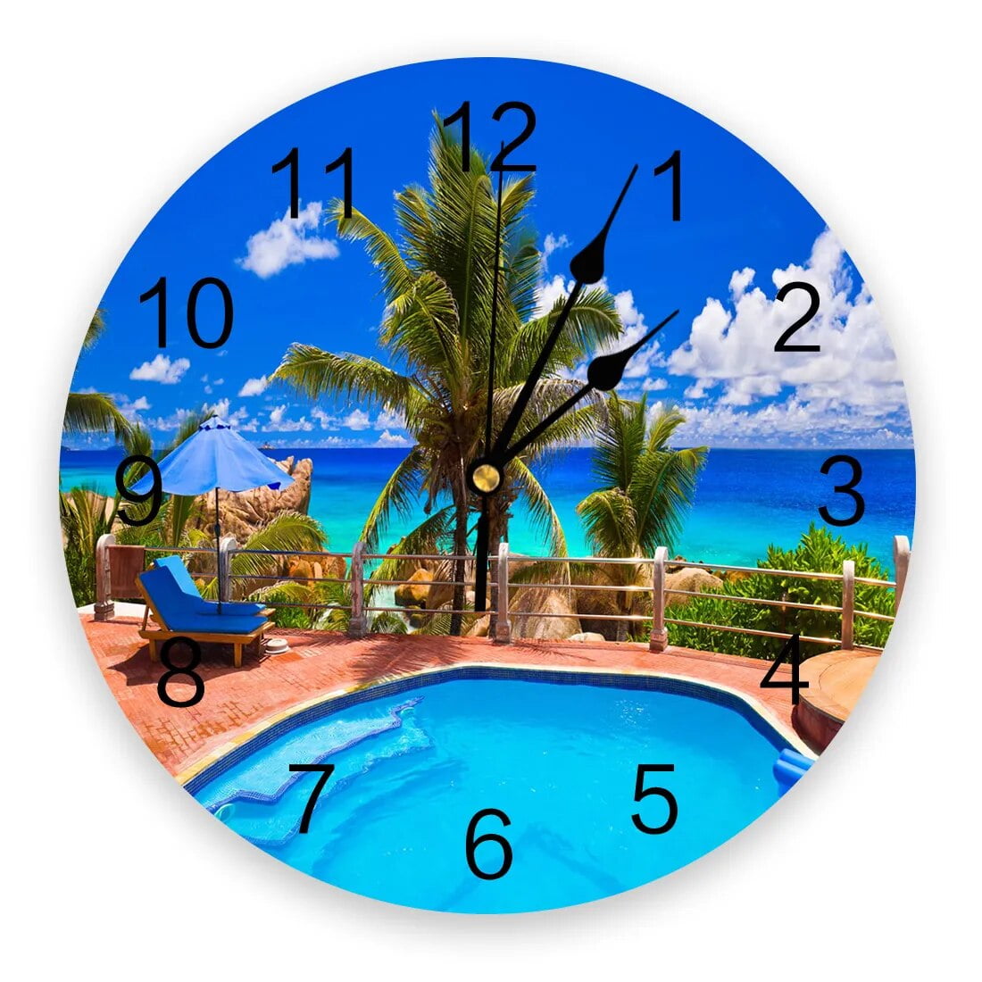 Tropical Beach Swimming Pool Wall Clock Home Decor Bedroom Silent Clock ...