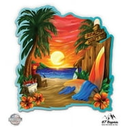 Tropical Ocean Beach Waves Palm Tree Vacation - 3" Vinyl Sticker - For ...