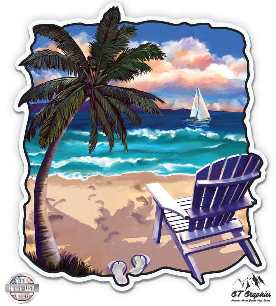 Tropical Beach Vacation - 5" Vinyl Sticker - For Car Laptop I-Pad ...