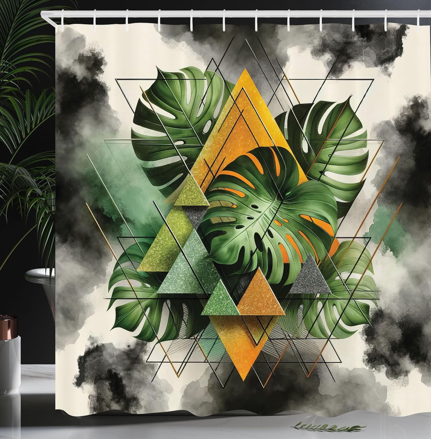 Tropical Beach View with Palm Trees – White Wooden Window Frame Fabric ...