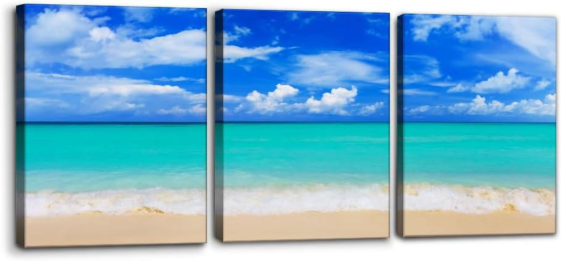 Tropical Beach Wall Art for Living Room Blue Ocean Beach Wave Wall ...