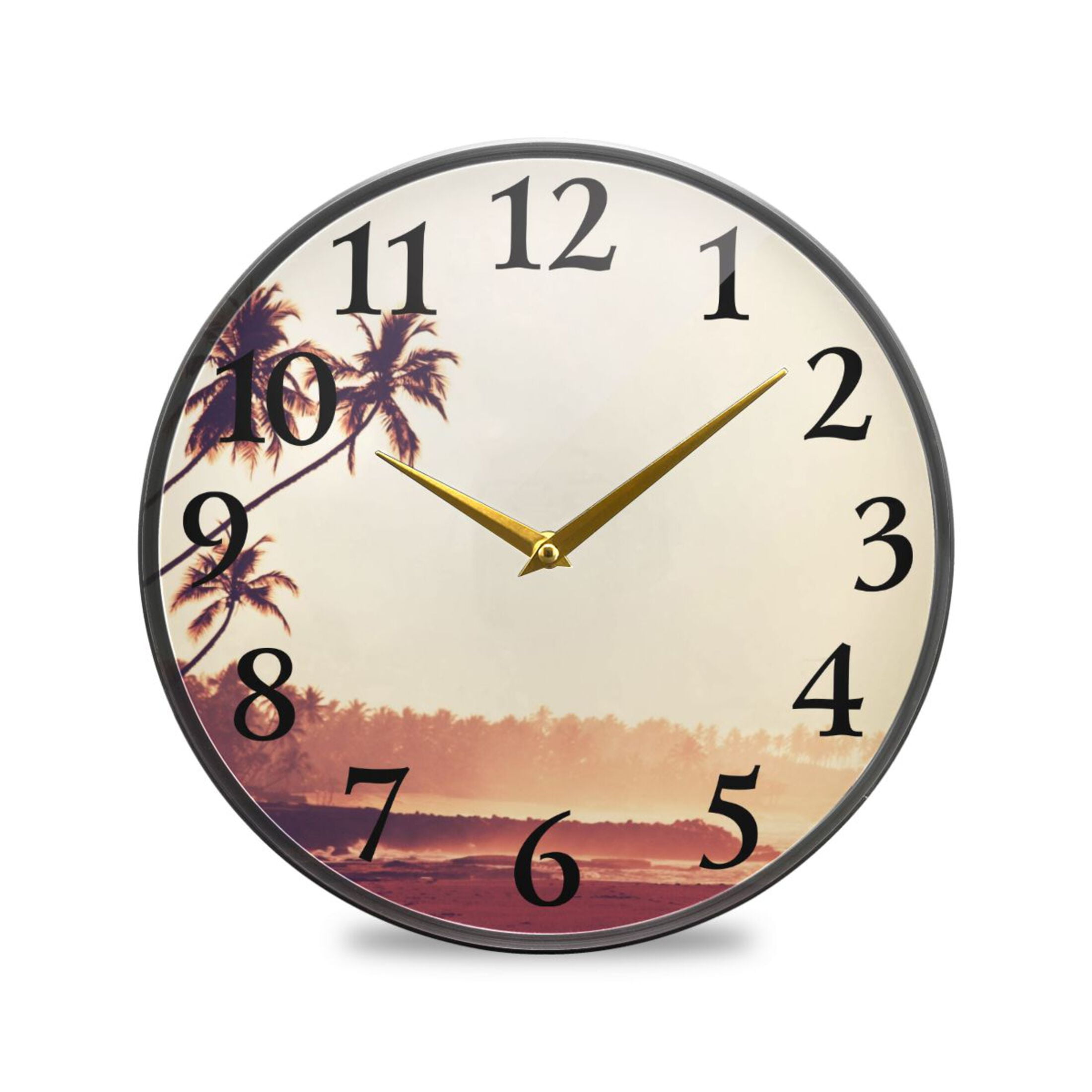 Tropical Beach Wall Clocks Battery Operated 11.9 Inch Round Clock ...