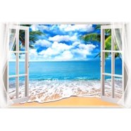 Ocean-Themed Tropical Island Photo Backdrop, Coconut Trees, Sea, Beach ...