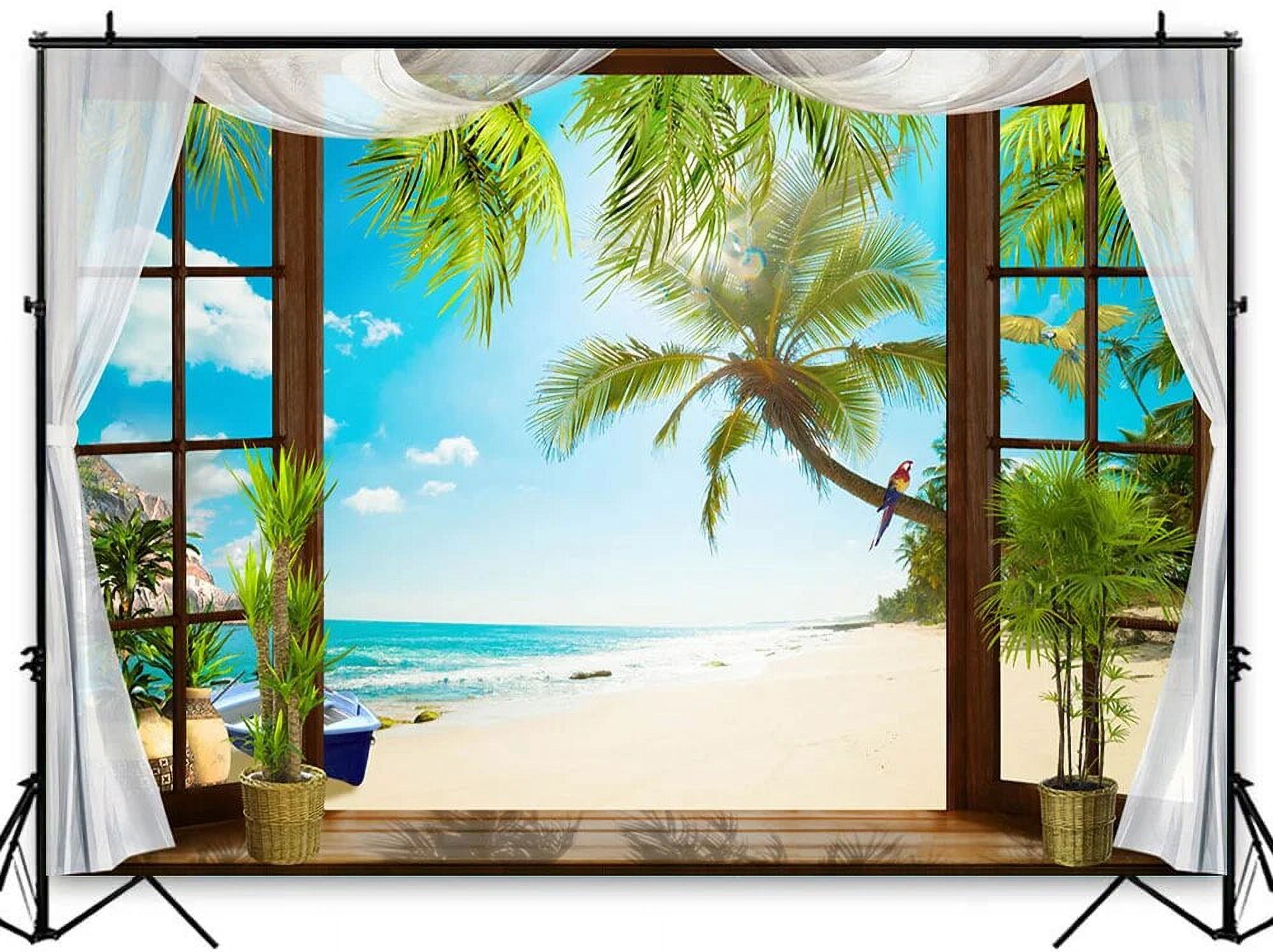 Tropical Beach Windows Photography Backdrop Blue Sky and Sea Palm ...