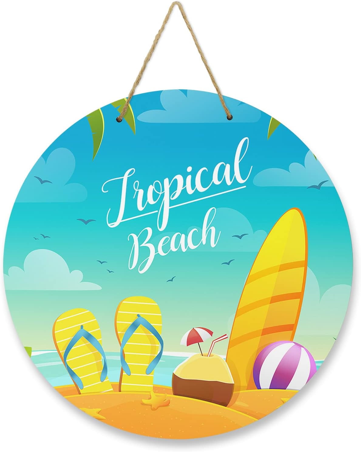 Tropical Beach Wreaths for Front Door, Rustic Wood Welcome Sign for ...