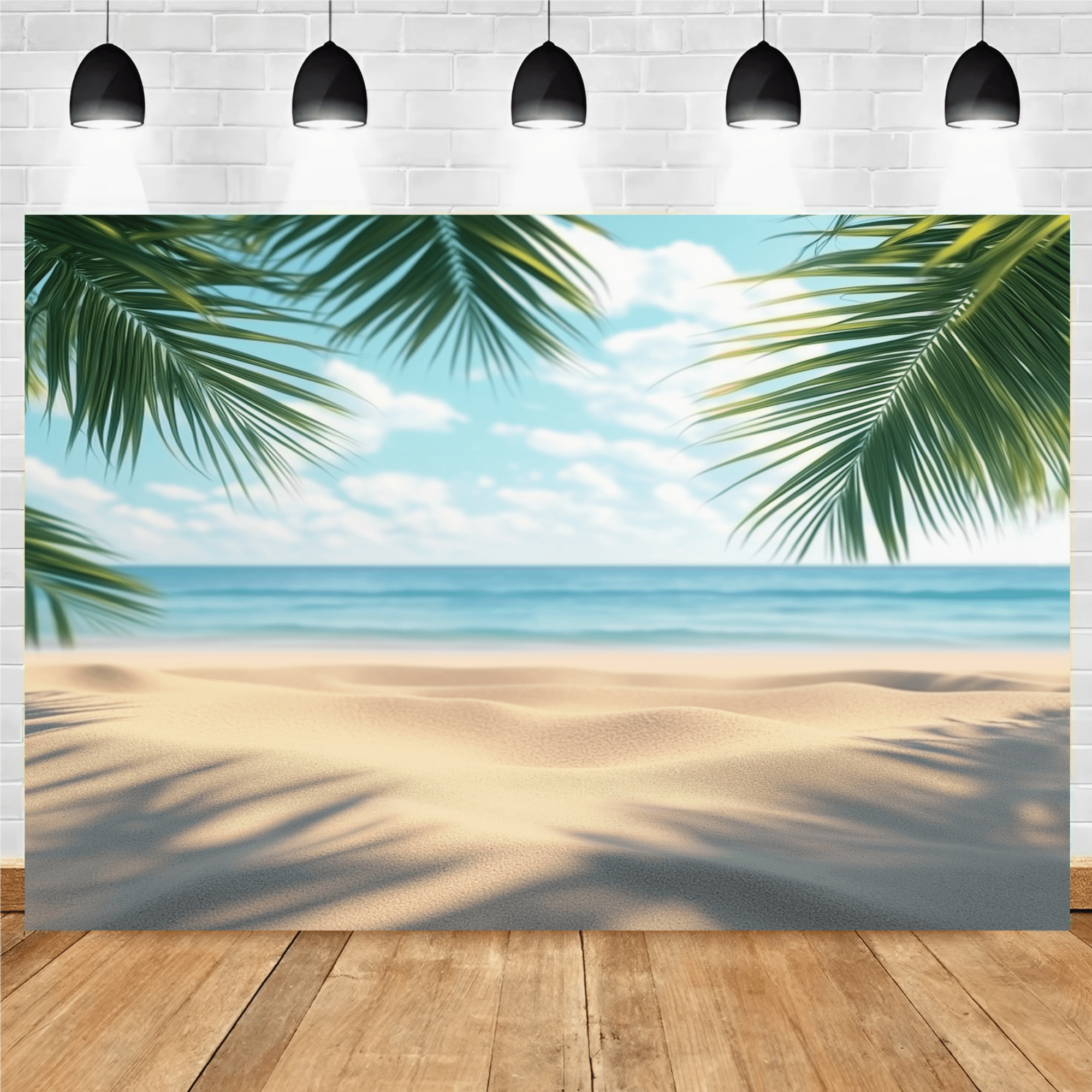 Tropical Beach with Palm Leaves Natural Scenic Backdrops Summer ...