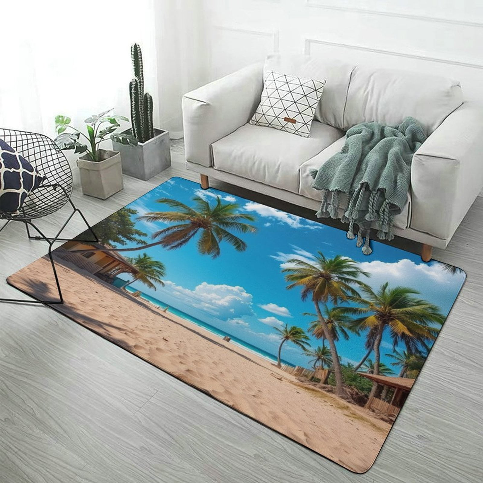 Tropical Beach with Palm Trees Carpet Style Living Room Bedroom Rug ...
