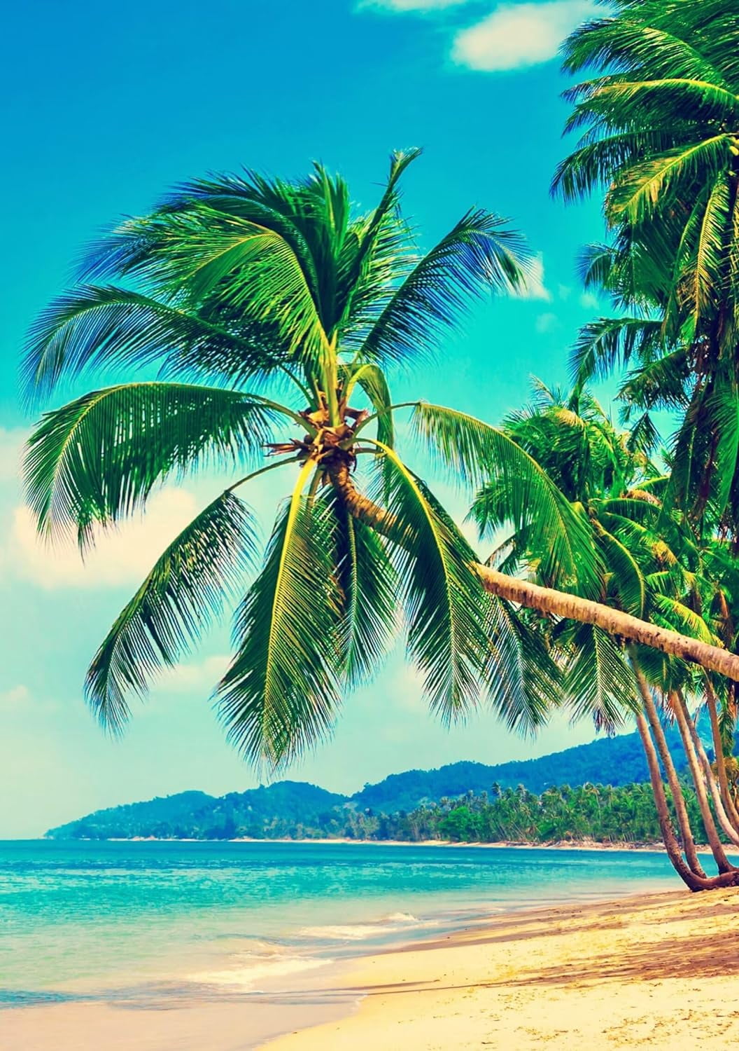 Tropical Beach with Palms Around Summer House Flag 12x18 inch , Double ...