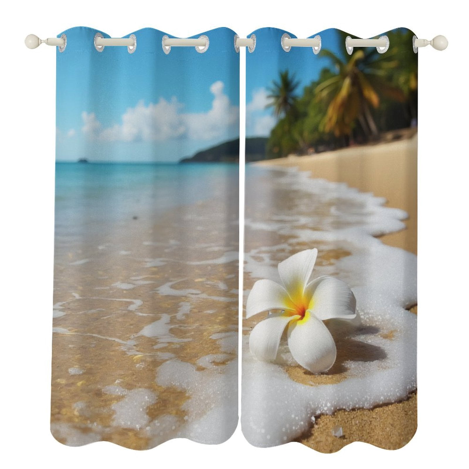 Tropical Beach with Plumeria Flower 2 Panels Curtains for Bedroom ...