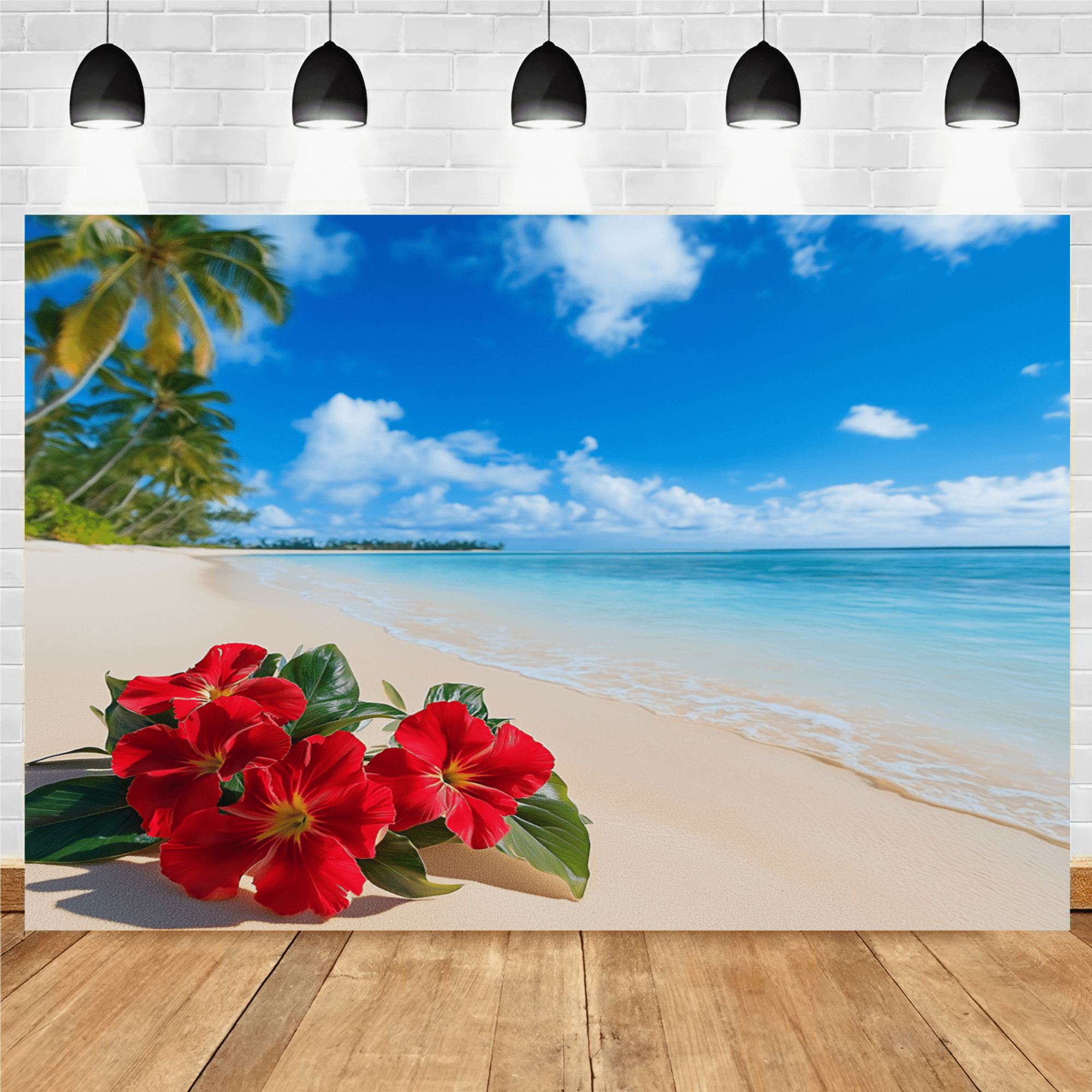 Tropical Beach with Red Flowers Natural Scenic Backdrops Summer ...