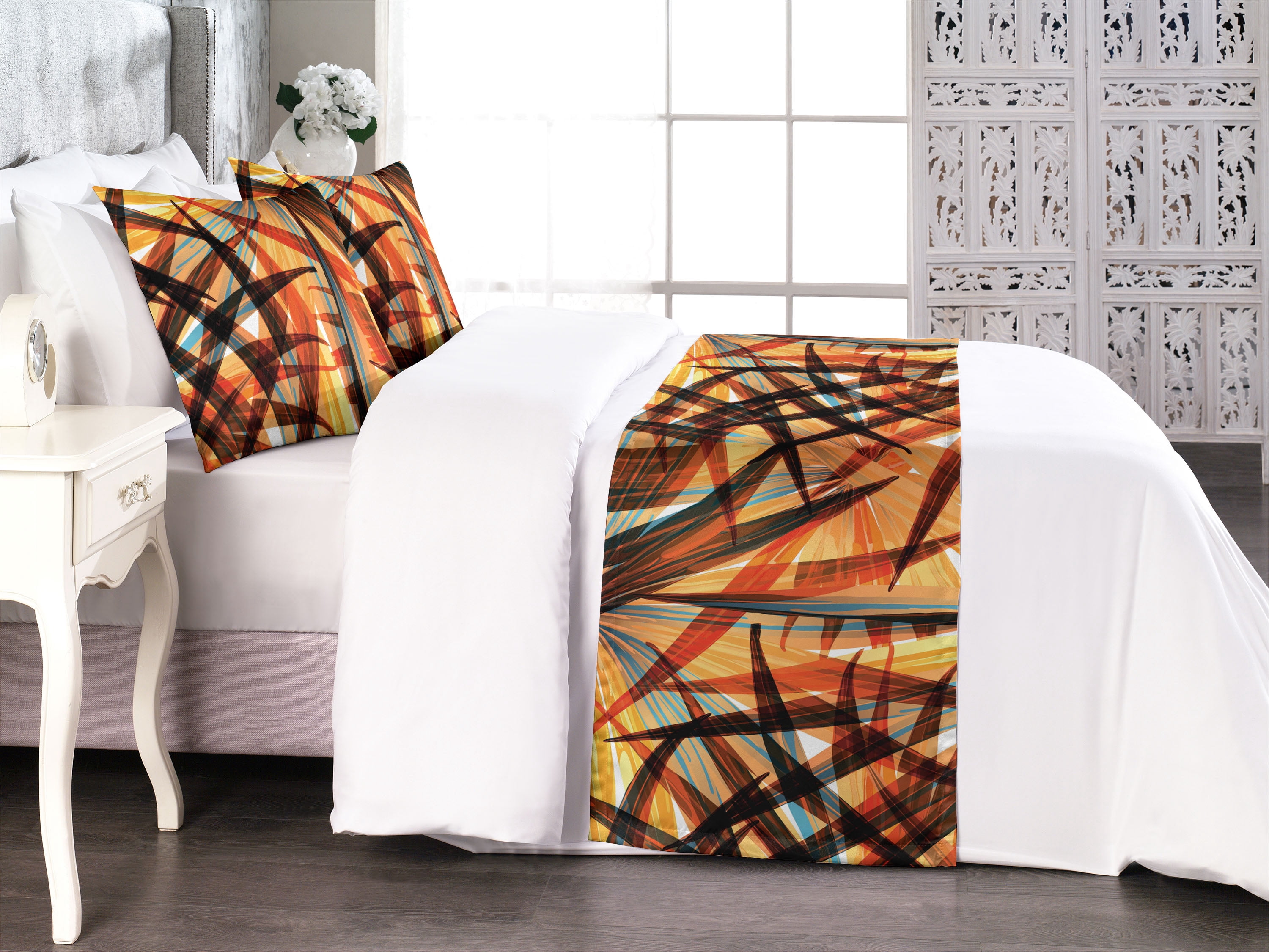 Tropical Bed Runner Set, Summer Themed Pattern of Palm Leaves Hawaiian ...
