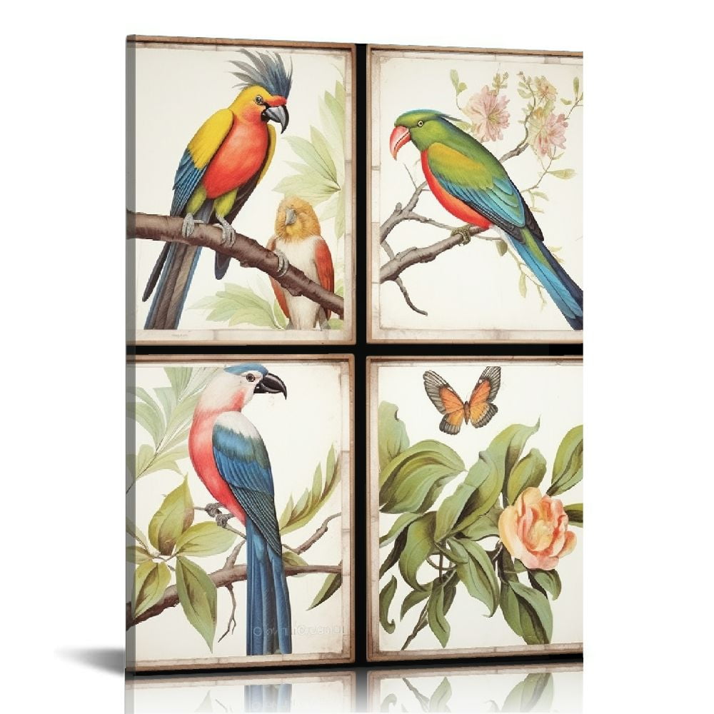 Tropical Bird Art 16x12 - Exotic Parrot, Lovebird, Toucan, Cockatoo ...