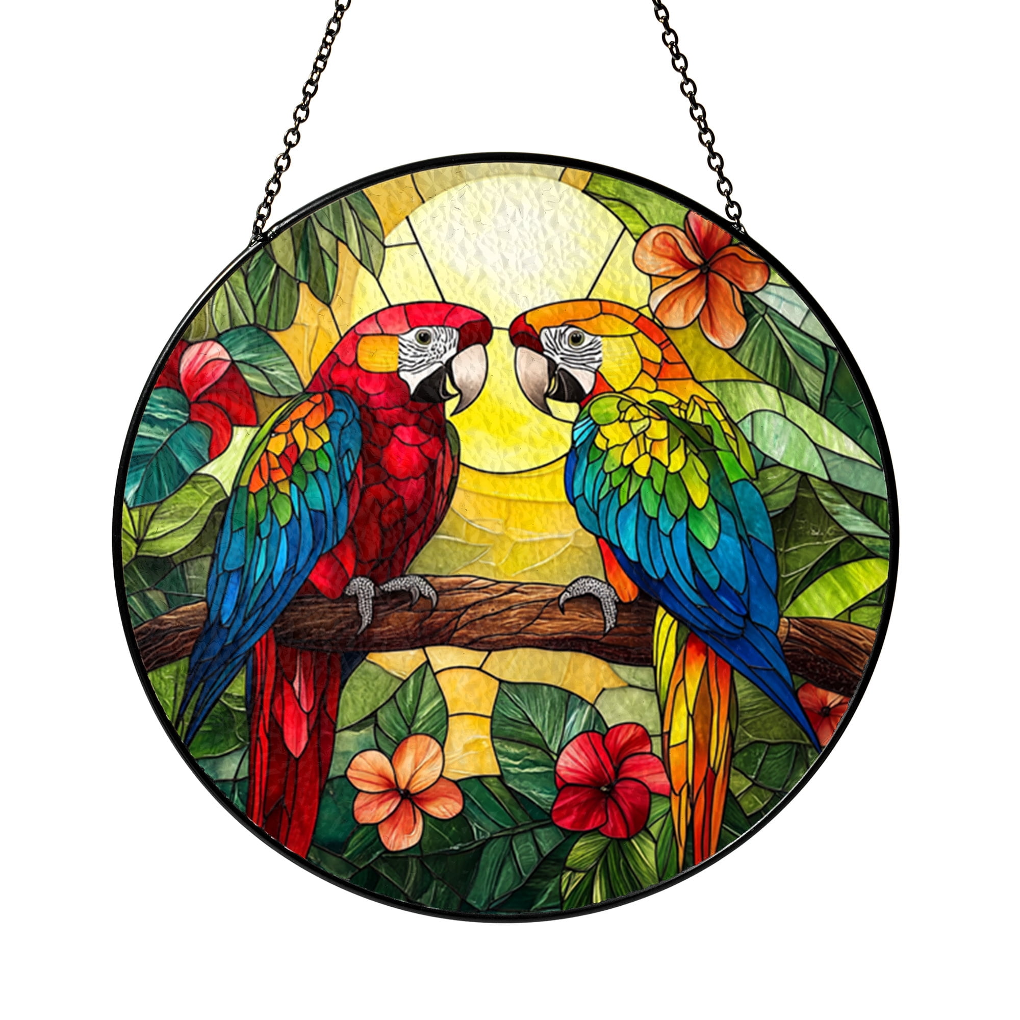 Tropical Bird Floral Stained Glass Style Window Hanging – Colorful ...