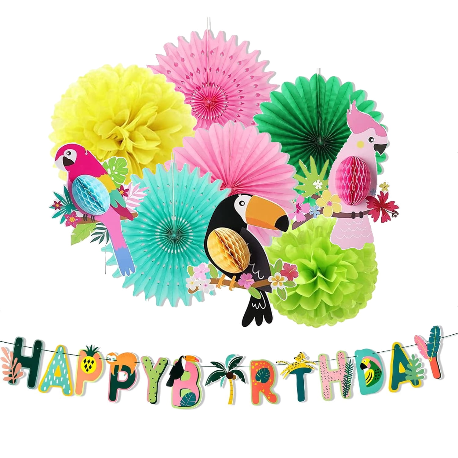 Tropical Bird Toucan Leaf Garland Party Kit for Summer Hawaiian Luau ...