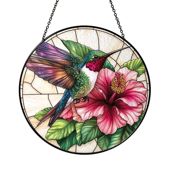 Tropical Bird with Hibiscus Bloom Stained Glass Style Suncatcher ...