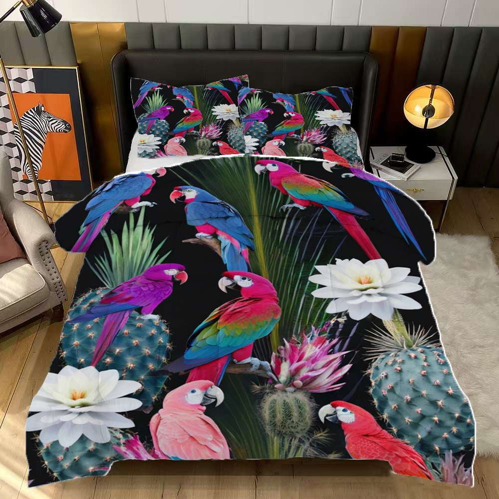 Tropical Birds Floral Print Comforter Set Full Size Bedding Set For ...