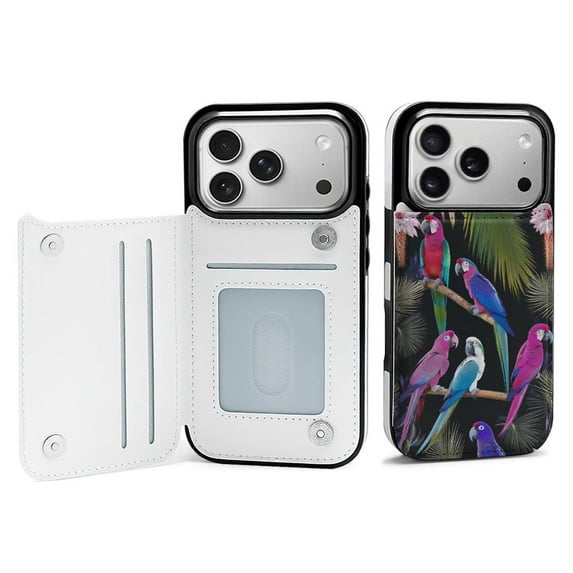 Tropical Birds Floral Print Leather Wallet Case for iPhone 15 Plus ...