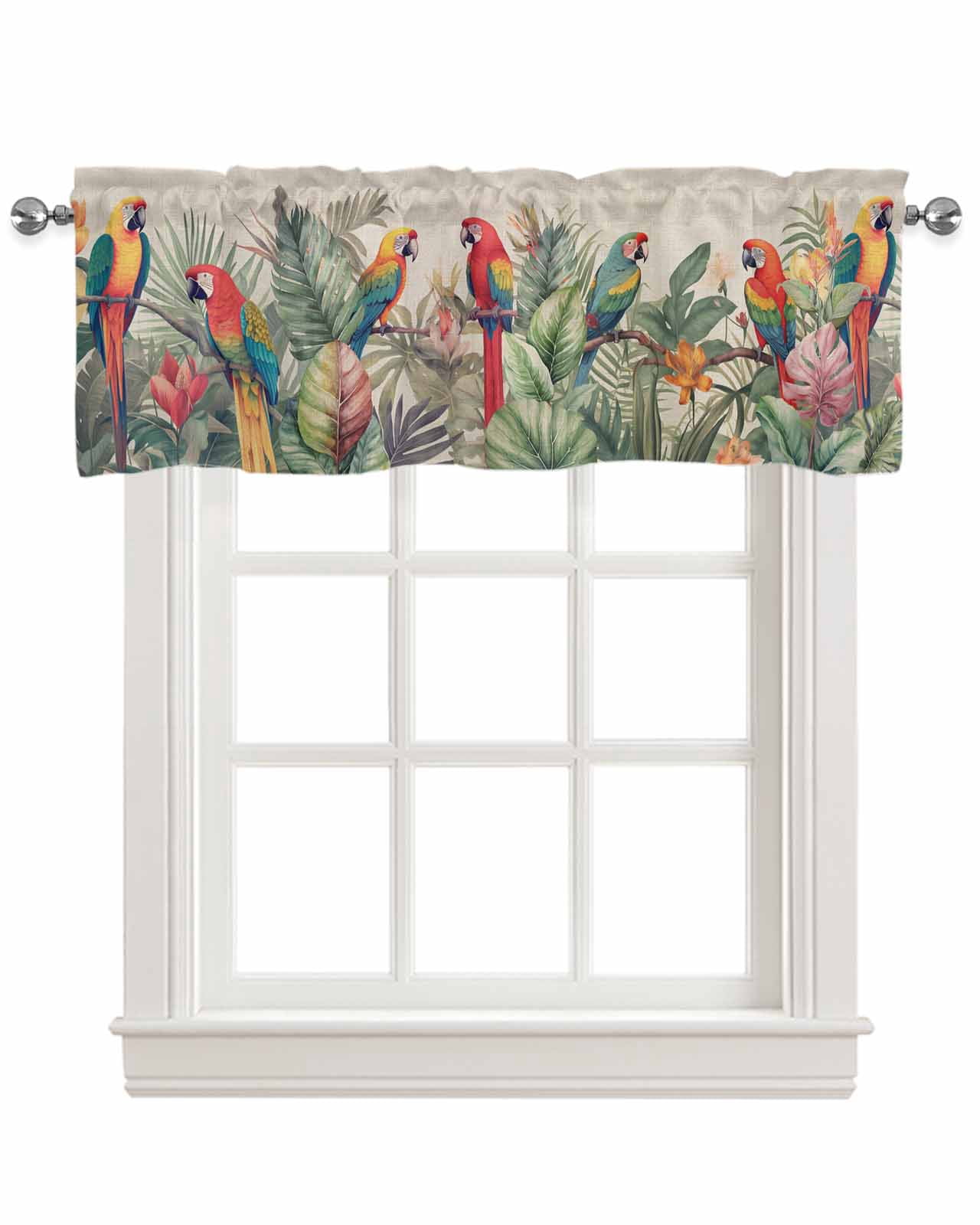 Tropical Birds Linen Curtain Valance for Bedroom/Bathroom/Kitchen ...
